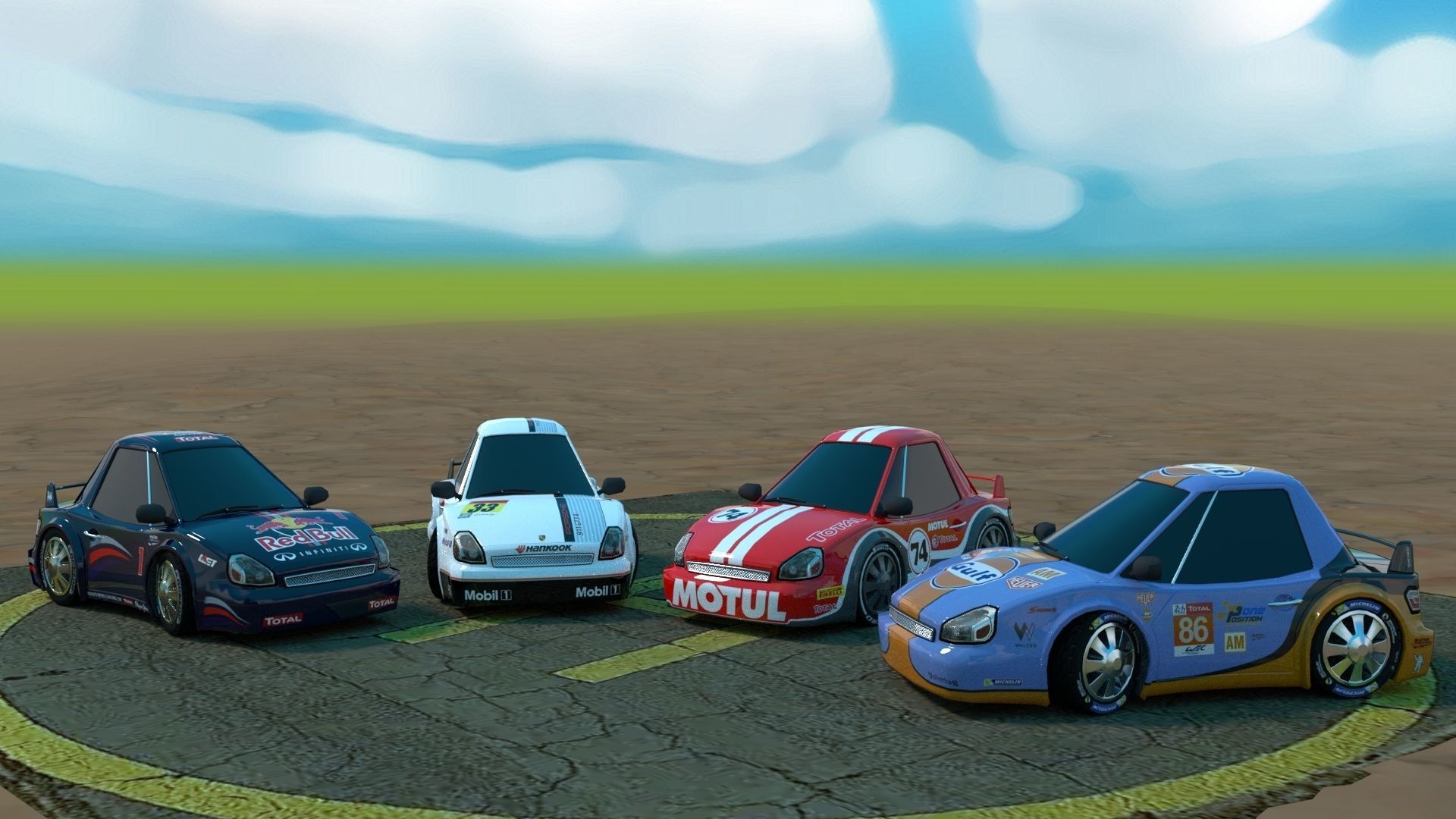 3D model Rigged low poly cartoon racing cars pack VR / AR / low-poly ...