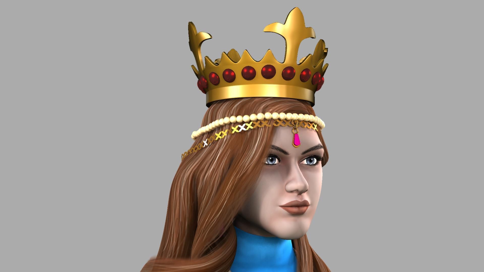 Queen woman wearing dress and crown 3D model | CGTrader