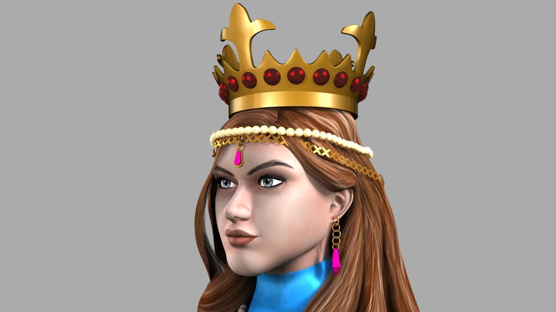 Queen woman wearing dress and crown 3D model | CGTrader