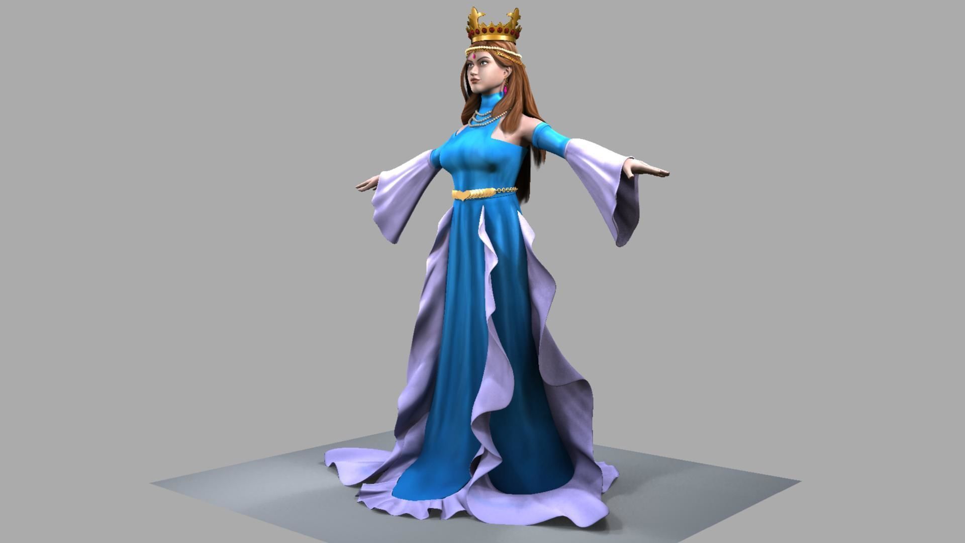 Queen woman wearing dress and crown 3D model | CGTrader
