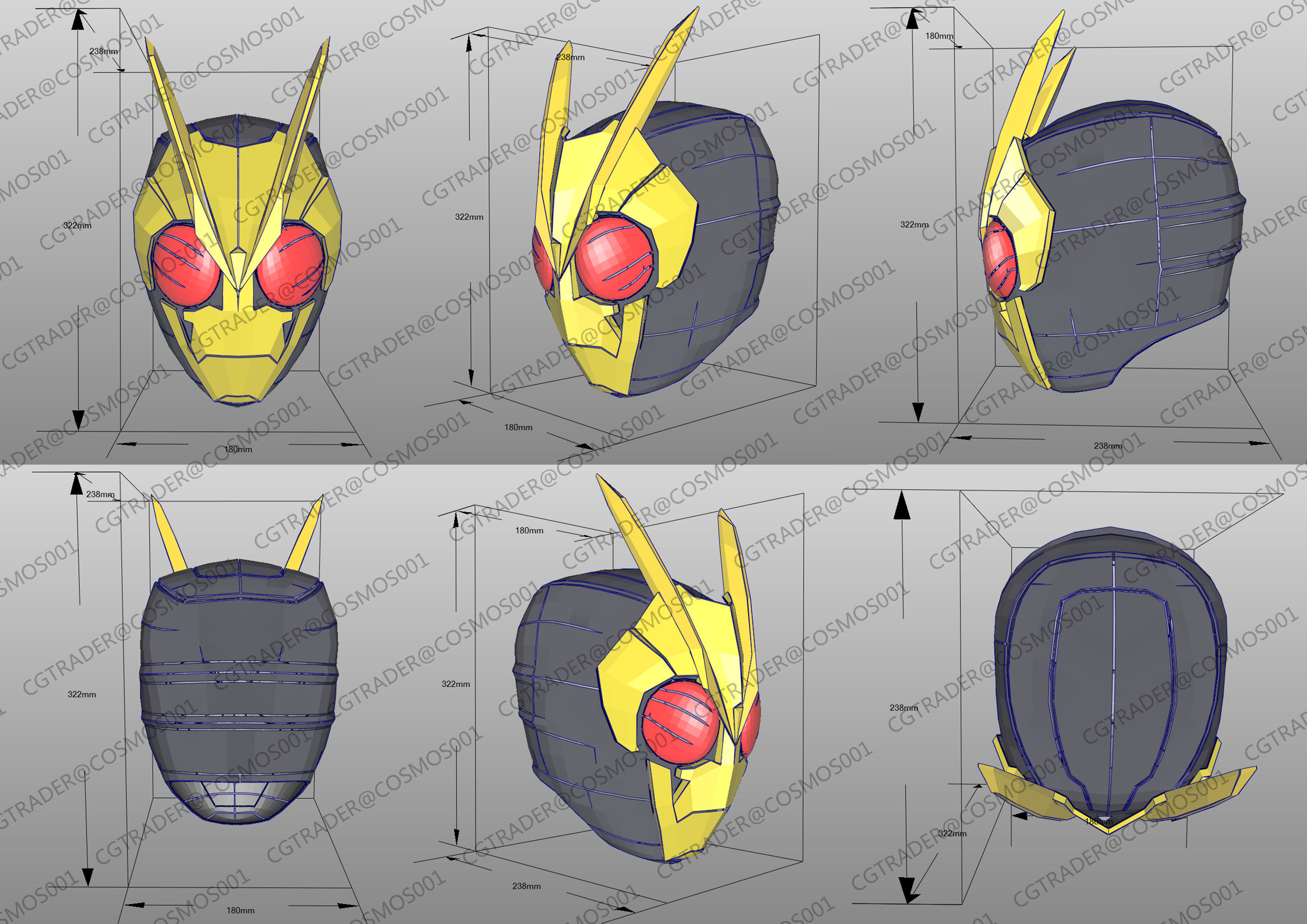 3D model Kamen Rider Zero One Helmet paper papekura VR / AR / low-poly ...