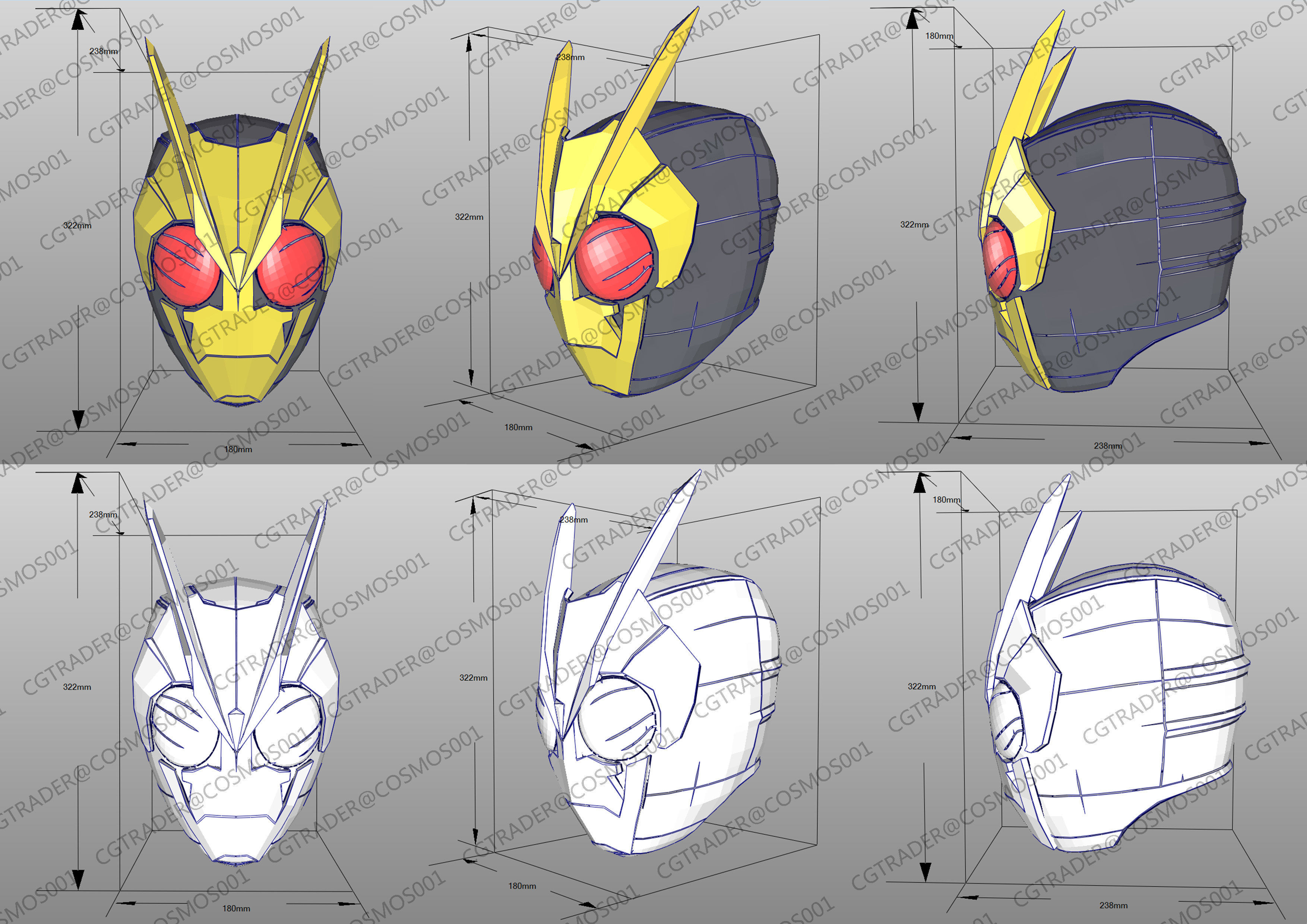 3D model Kamen Rider Zero One Helmet paper papekura VR / AR / low-poly ...