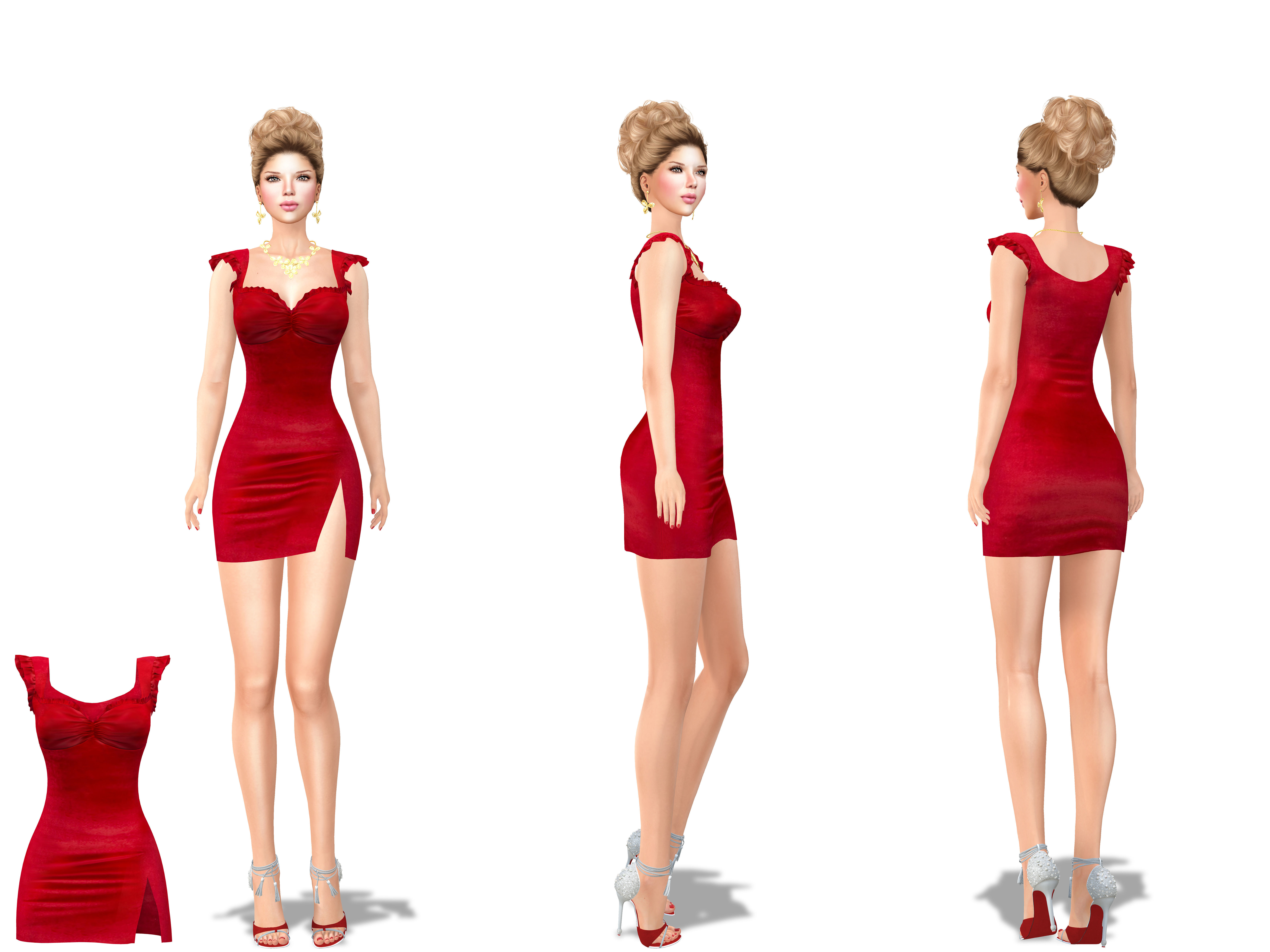 3D model Ruffled Detailing Mini Dress With Cutout VR / AR / low-poly ...