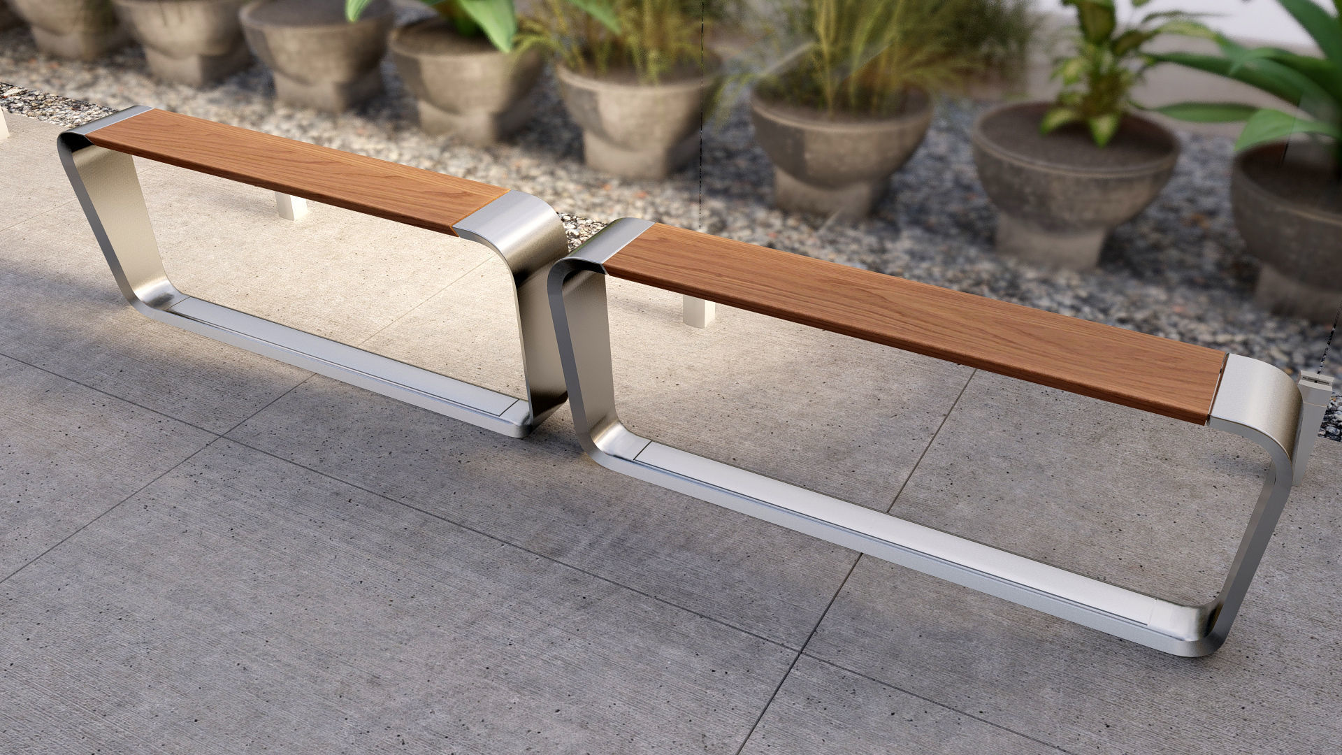 Contemporary public bench METRO40 CONNECT RAILS 3D model | CGTrader