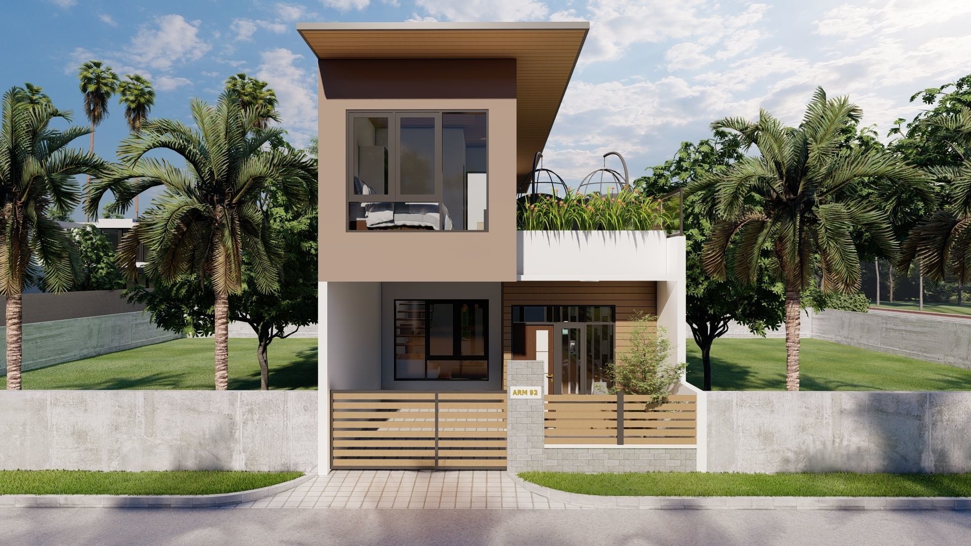 Minimalist House Design 6x12 Meters 2 Floors Plus Swimming Pool 3D ...