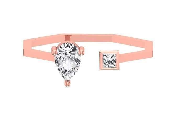 Open End Women Light Weight Band Princess Pear Stone Ring 3D model 3D ...