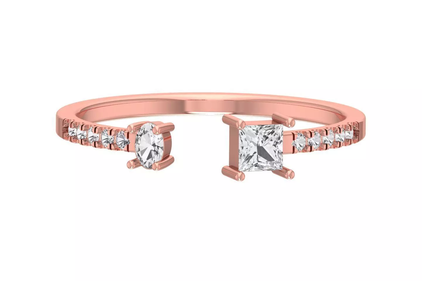 Open End Light Weight Princess Oval stone Band Ring 3D model 3D ...