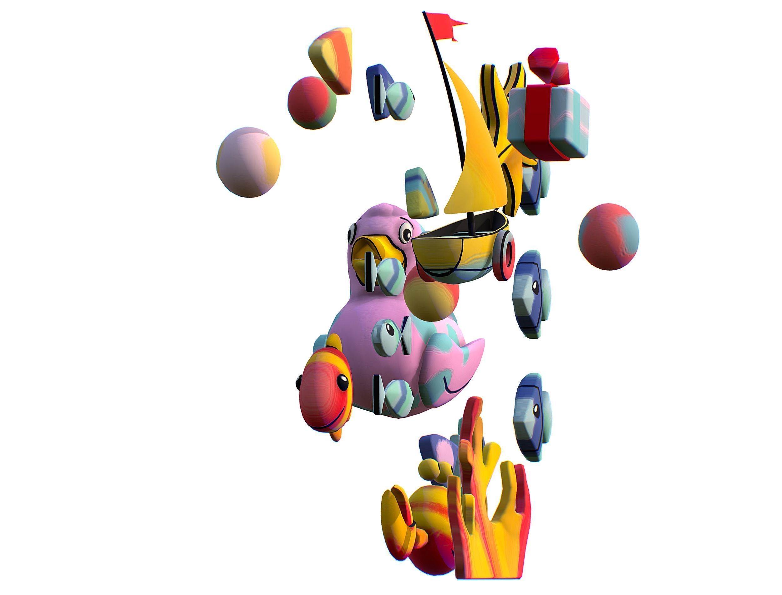 3D model Cartoon 3D illustration Sea Animal Ship VR / AR / low-poly ...