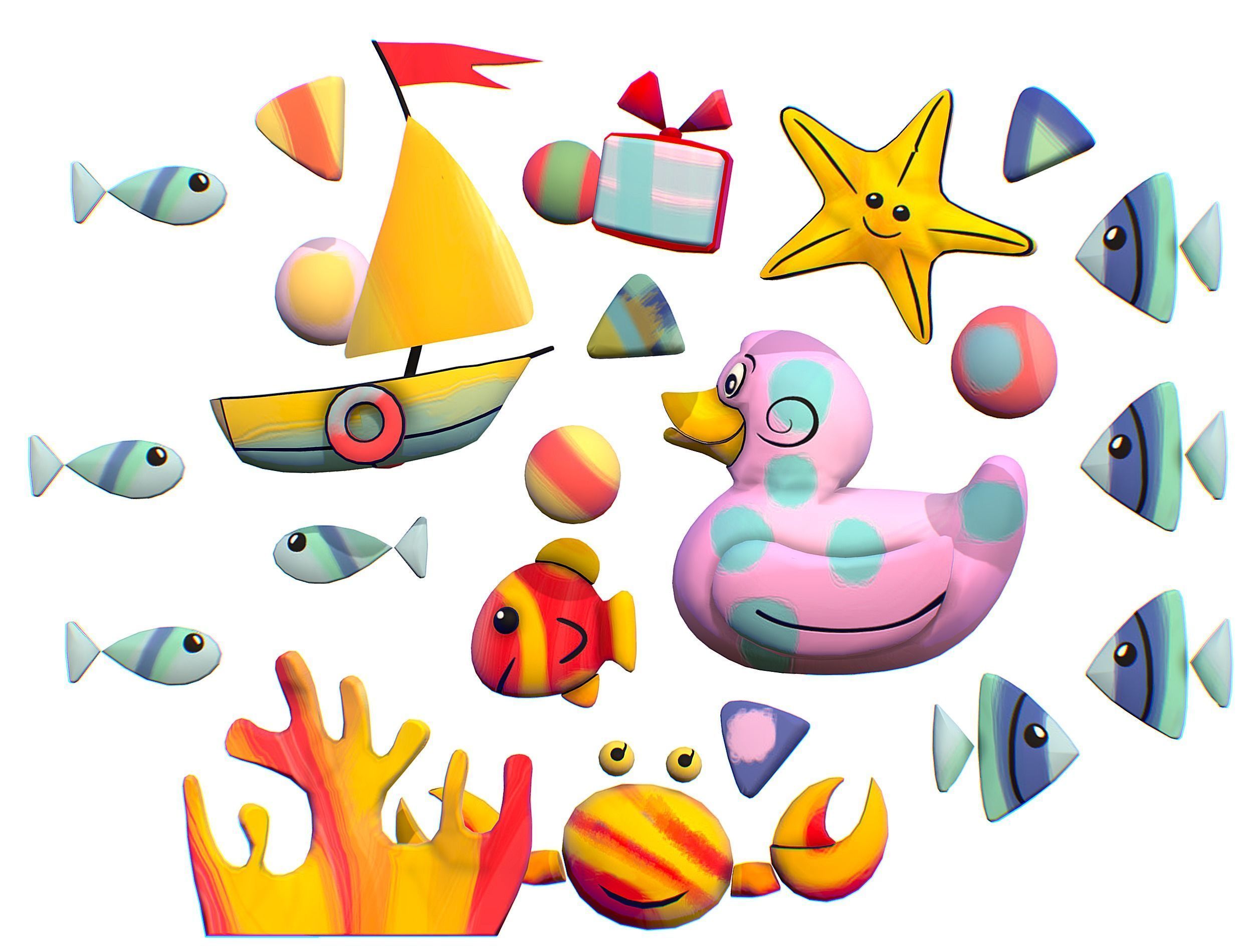 3D model Cartoon 3D illustration Sea Animal Ship VR / AR / low-poly ...