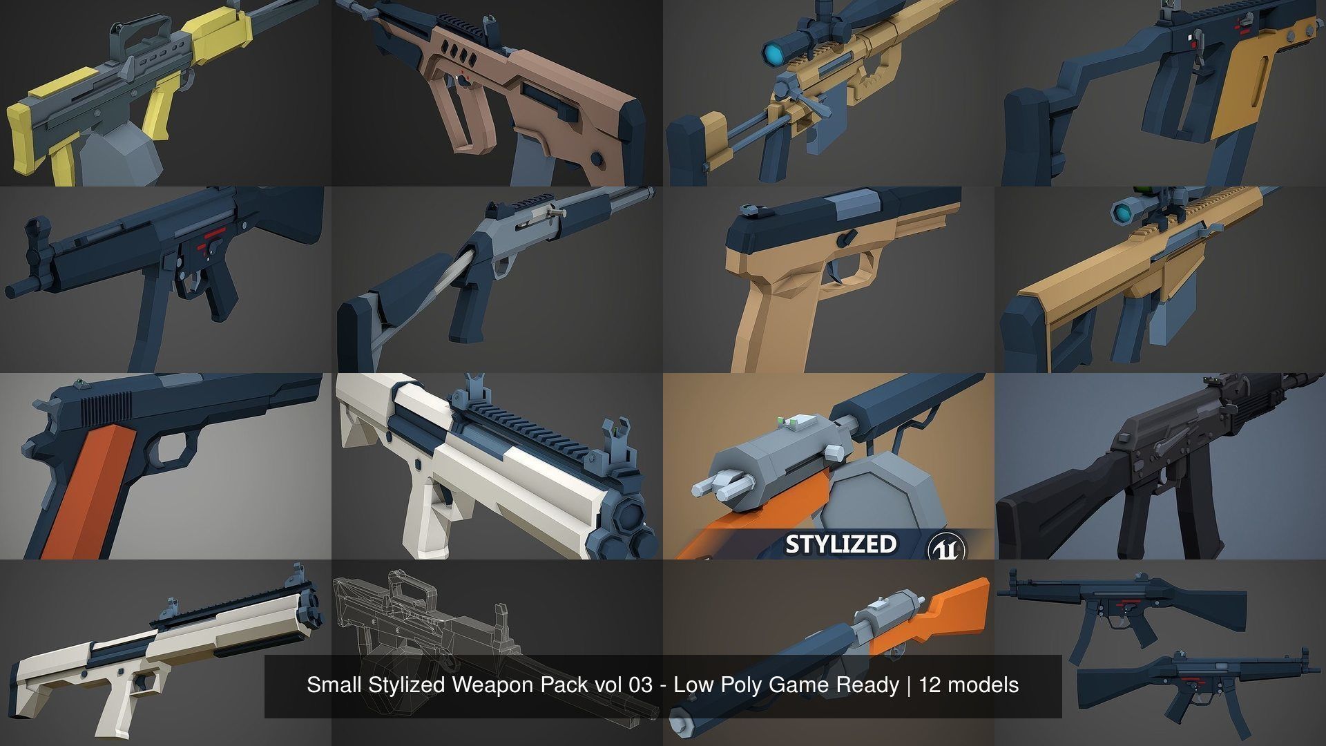 3D Model Collection Small Stylized Weapon Pack vol 03 - Low Poly Game Ready VR / AR / low-poly ...