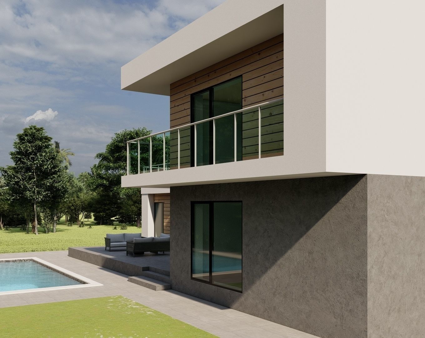 House modern plans with swimming pool free 3D model | CGTrader