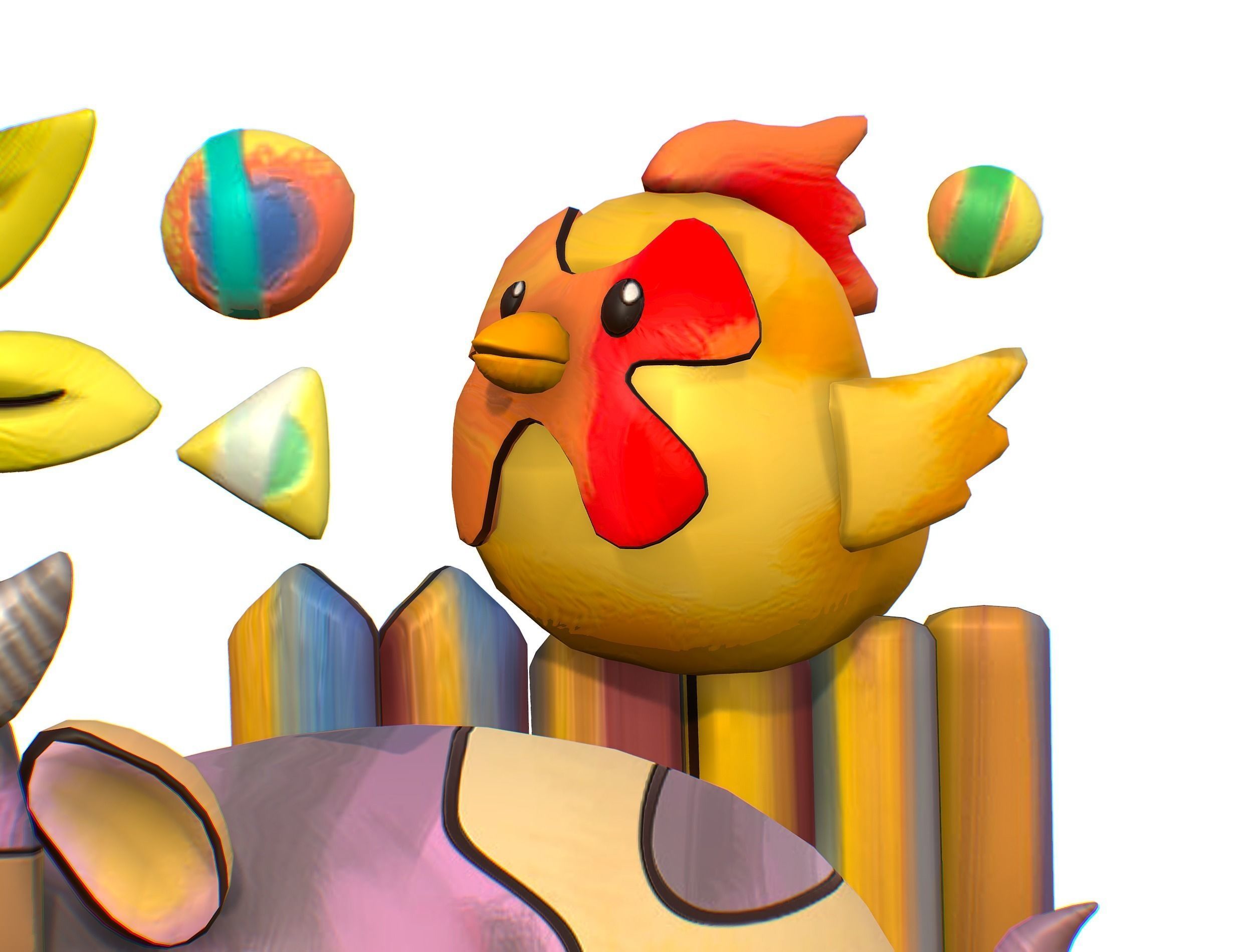 3D model Cartoon 3D illustration Cow Mouse Rooster Chick VR / AR / low ...