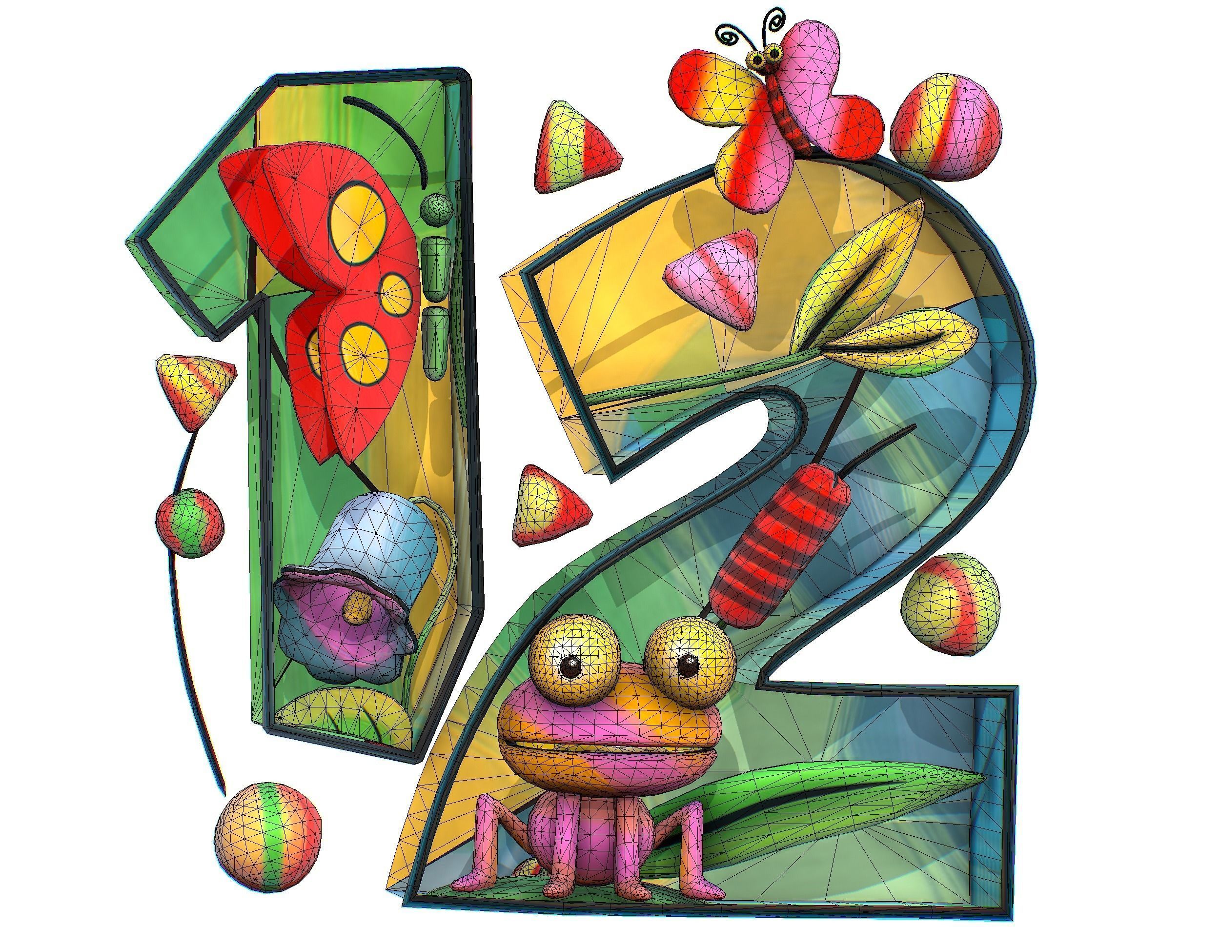 3D model Cartoon 3D illustration Number 1 2 frog VR / AR / low-poly ...