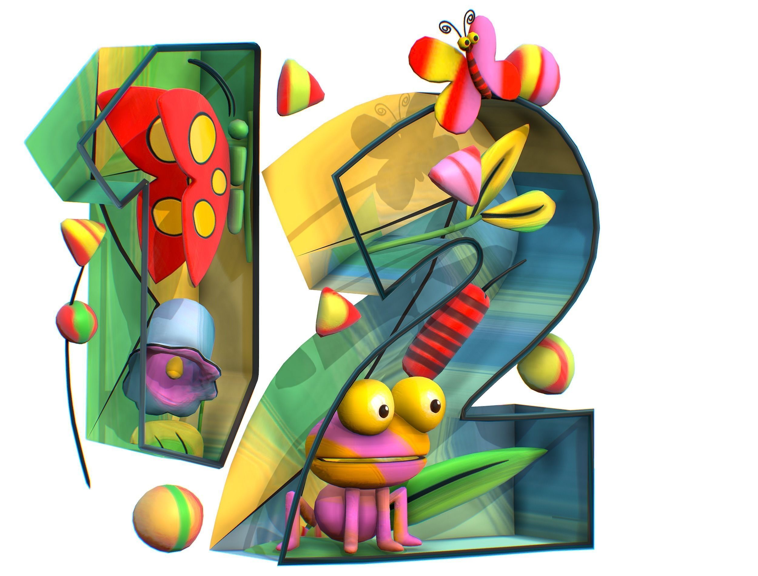 3D model Cartoon 3D illustration Number 1 2 frog VR / AR / low-poly ...