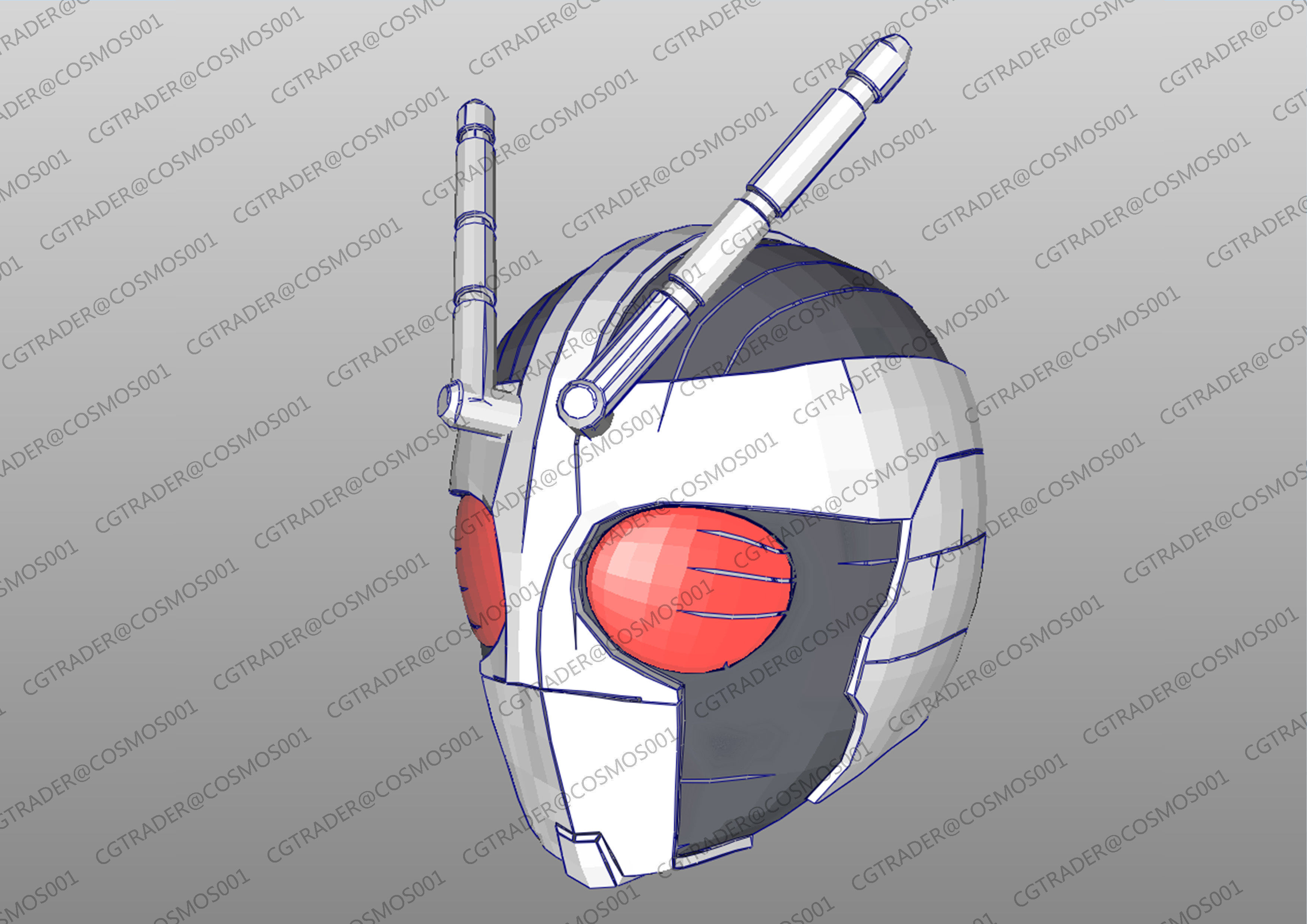 3D model Kamen Rider RX Robo Rider Helmet paper papekura VR / AR / low ...