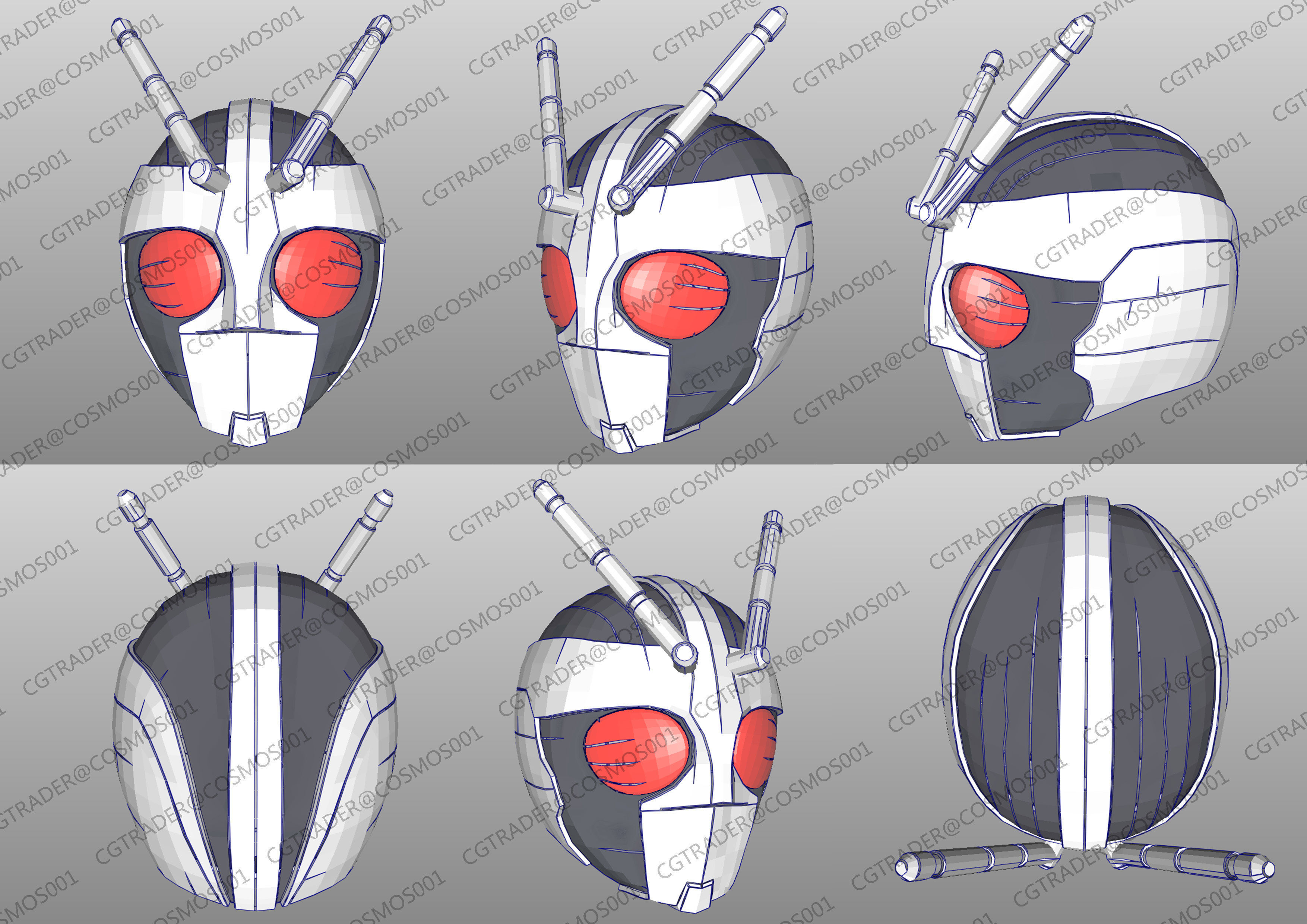 3D model Kamen Rider RX Robo Rider Helmet paper papekura VR / AR / low ...