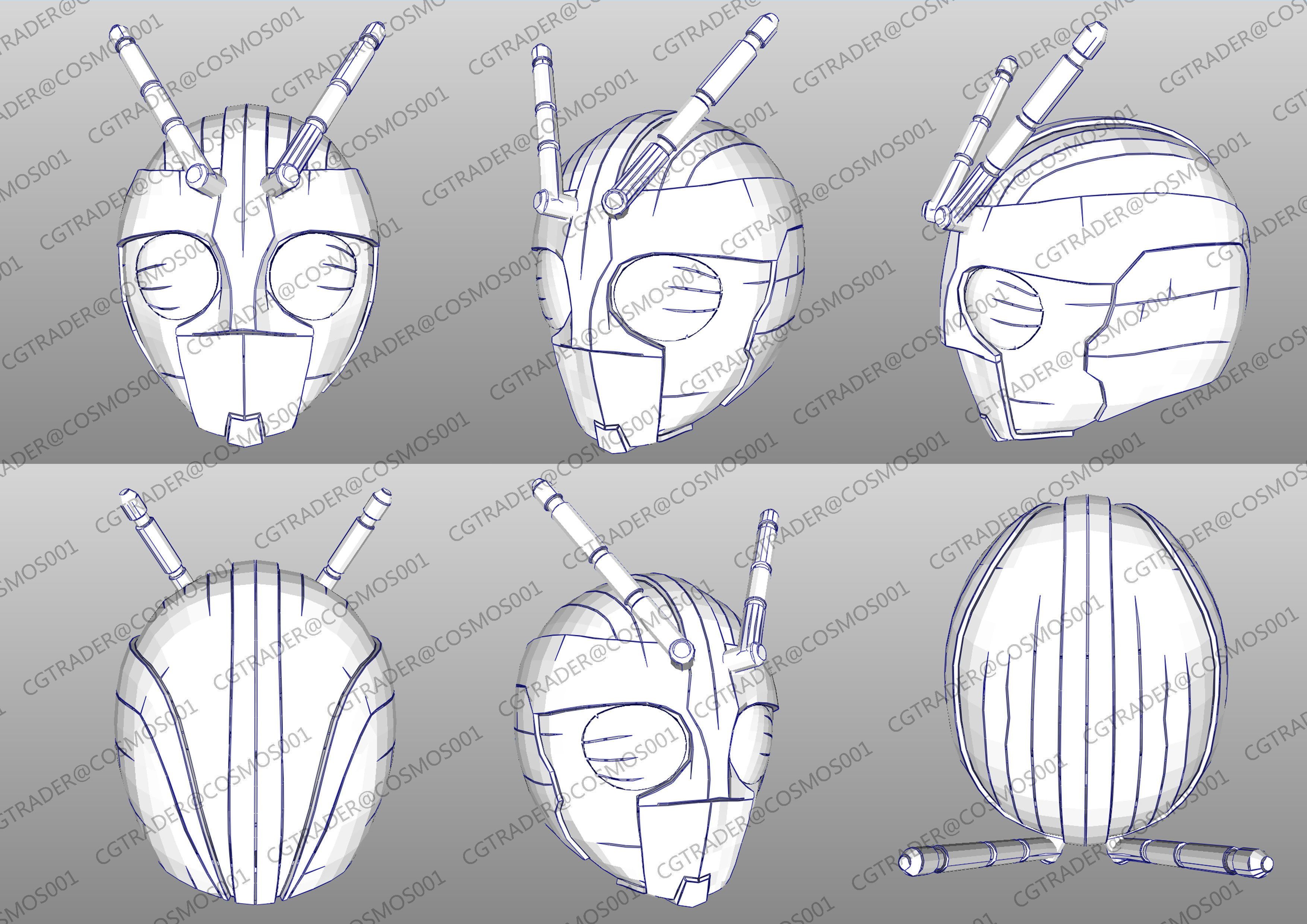 3D model Kamen Rider RX Robo Rider Helmet paper papekura VR / AR / low ...