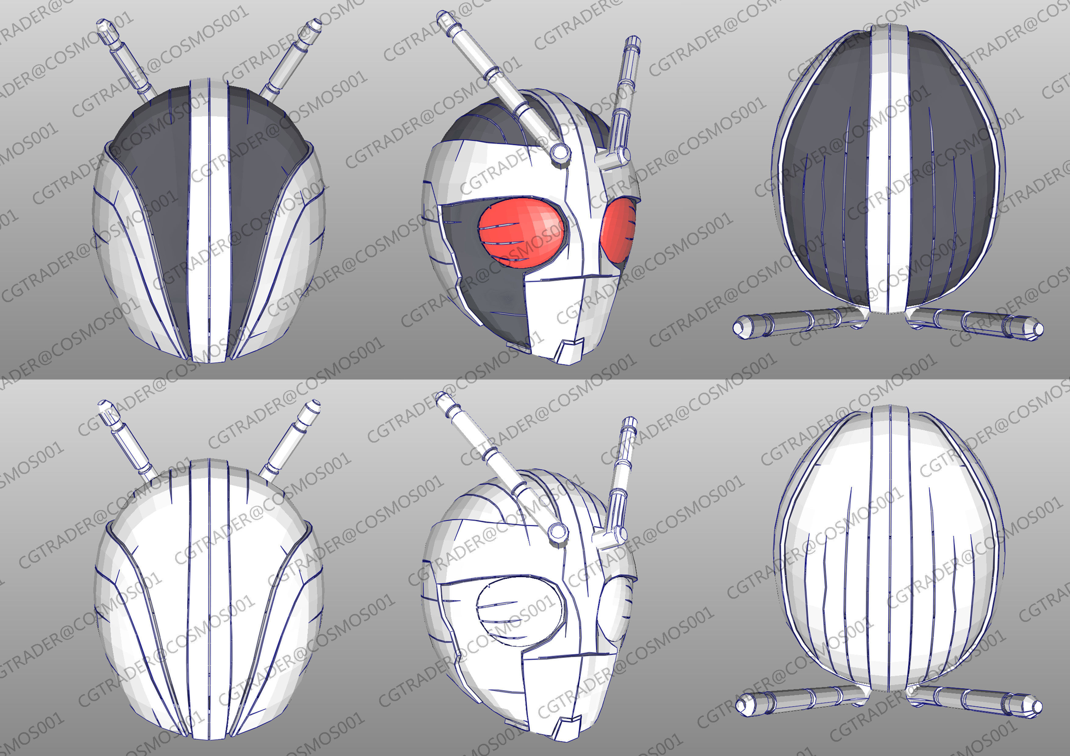 3D model Kamen Rider RX Robo Rider Helmet paper papekura VR / AR / low ...