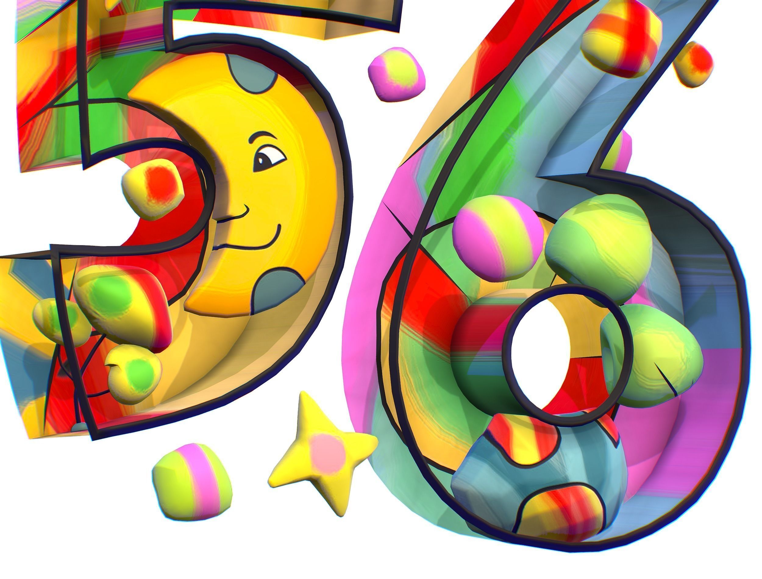 3D model Cartoon 3D illustration Number 5 6 Space VR / AR / low-poly ...