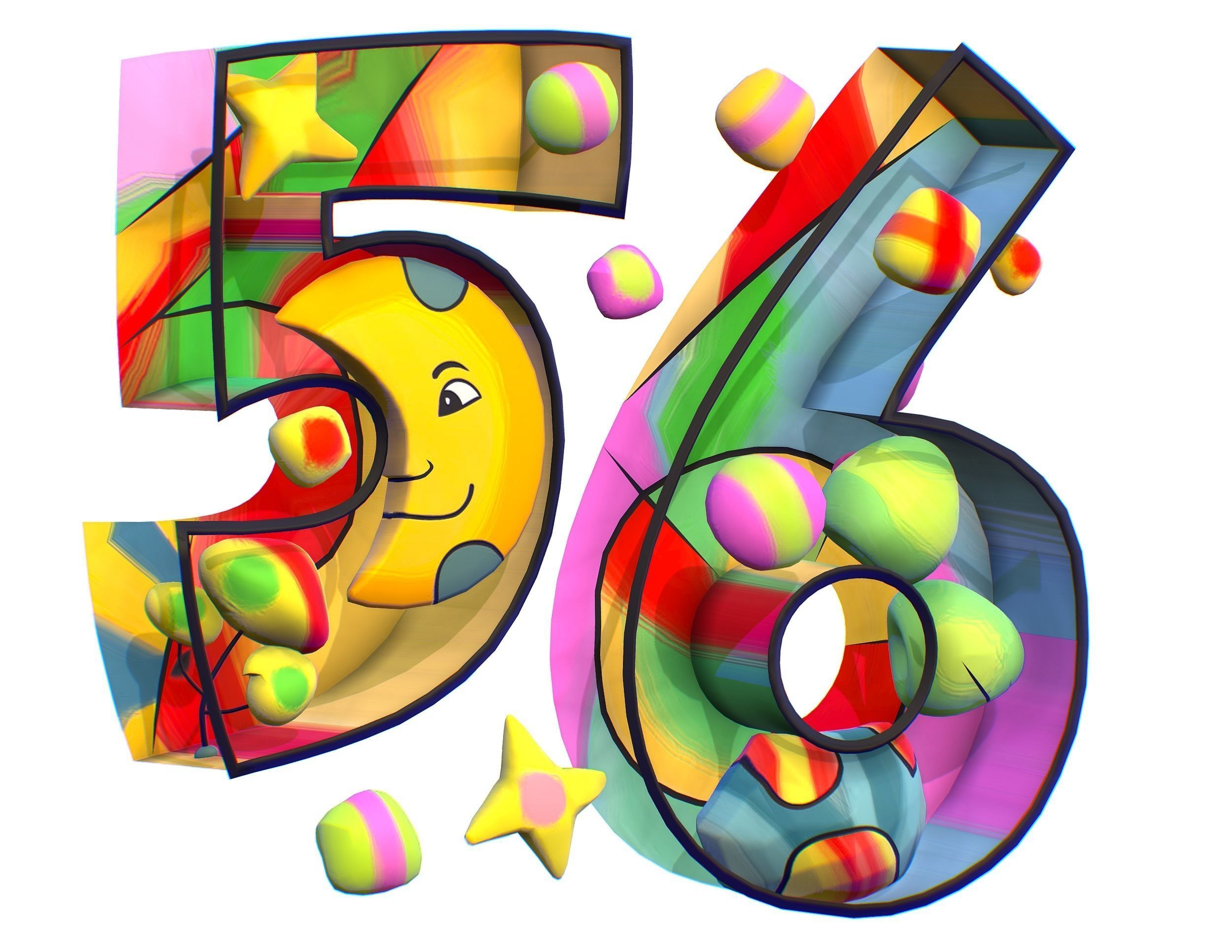 3D model Cartoon 3D illustration Number 5 6 Space VR / AR / low-poly ...