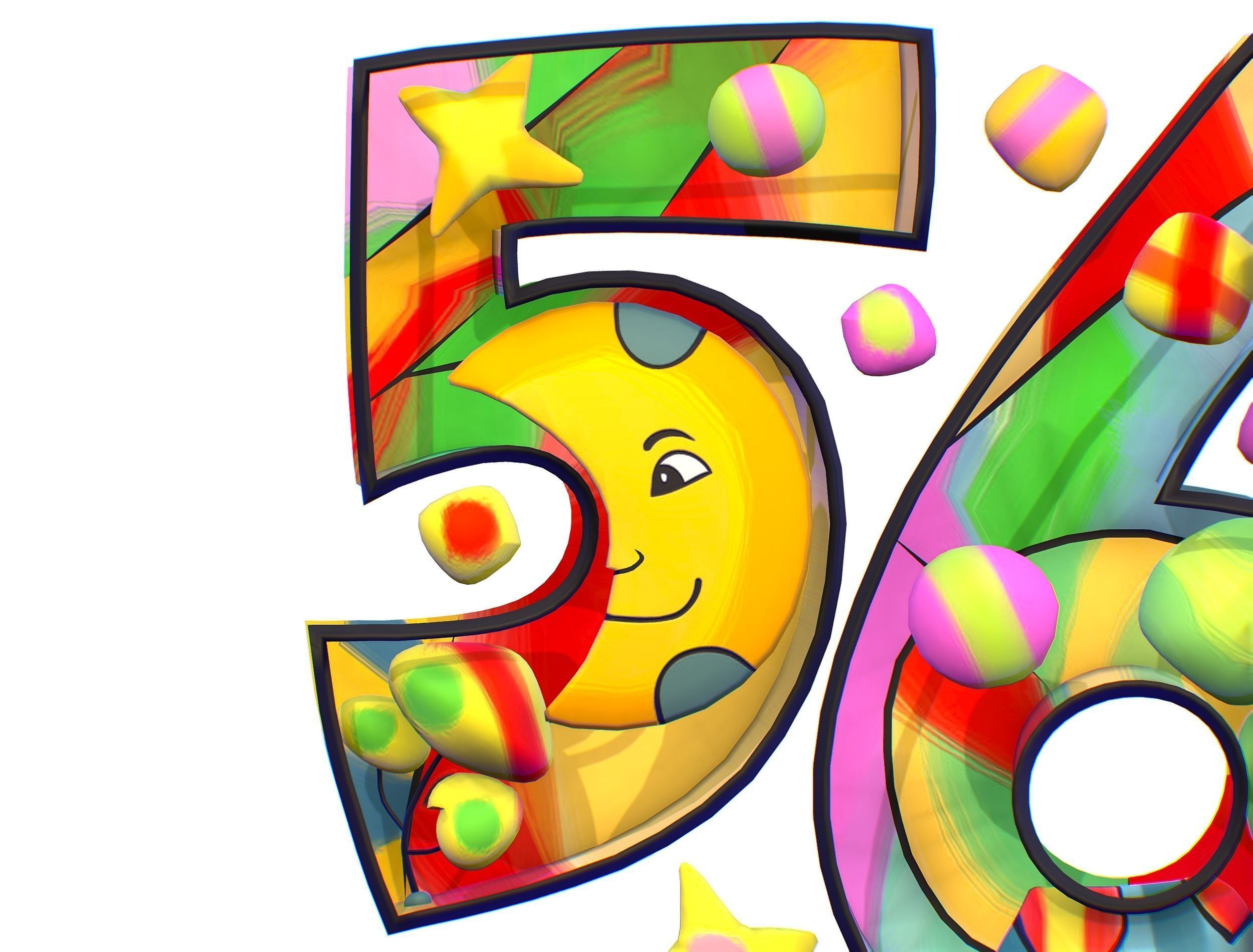 3D model Cartoon 3D illustration Number 5 6 Space VR / AR / low-poly ...