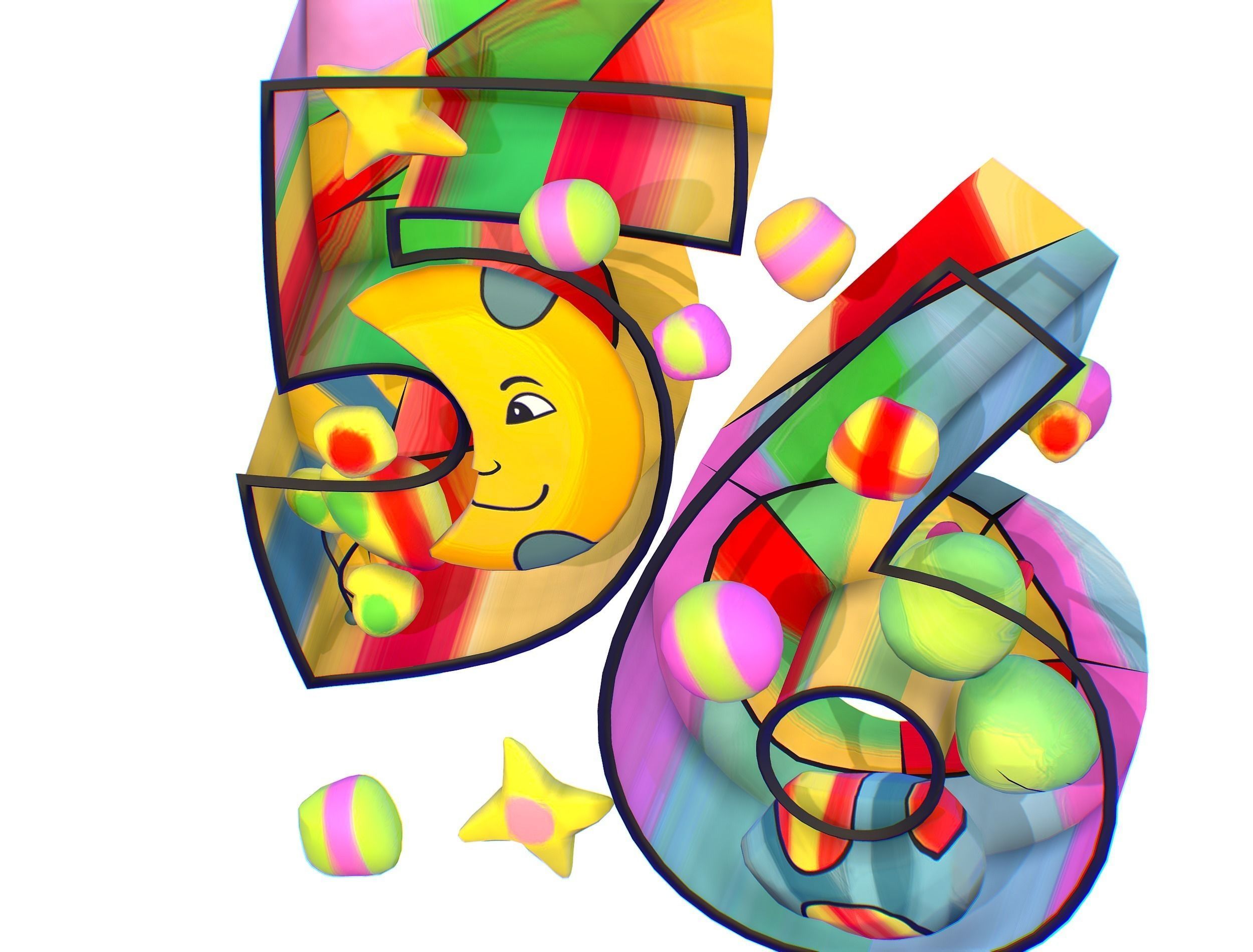 3D model Cartoon 3D illustration Number 5 6 Space VR / AR / low-poly ...