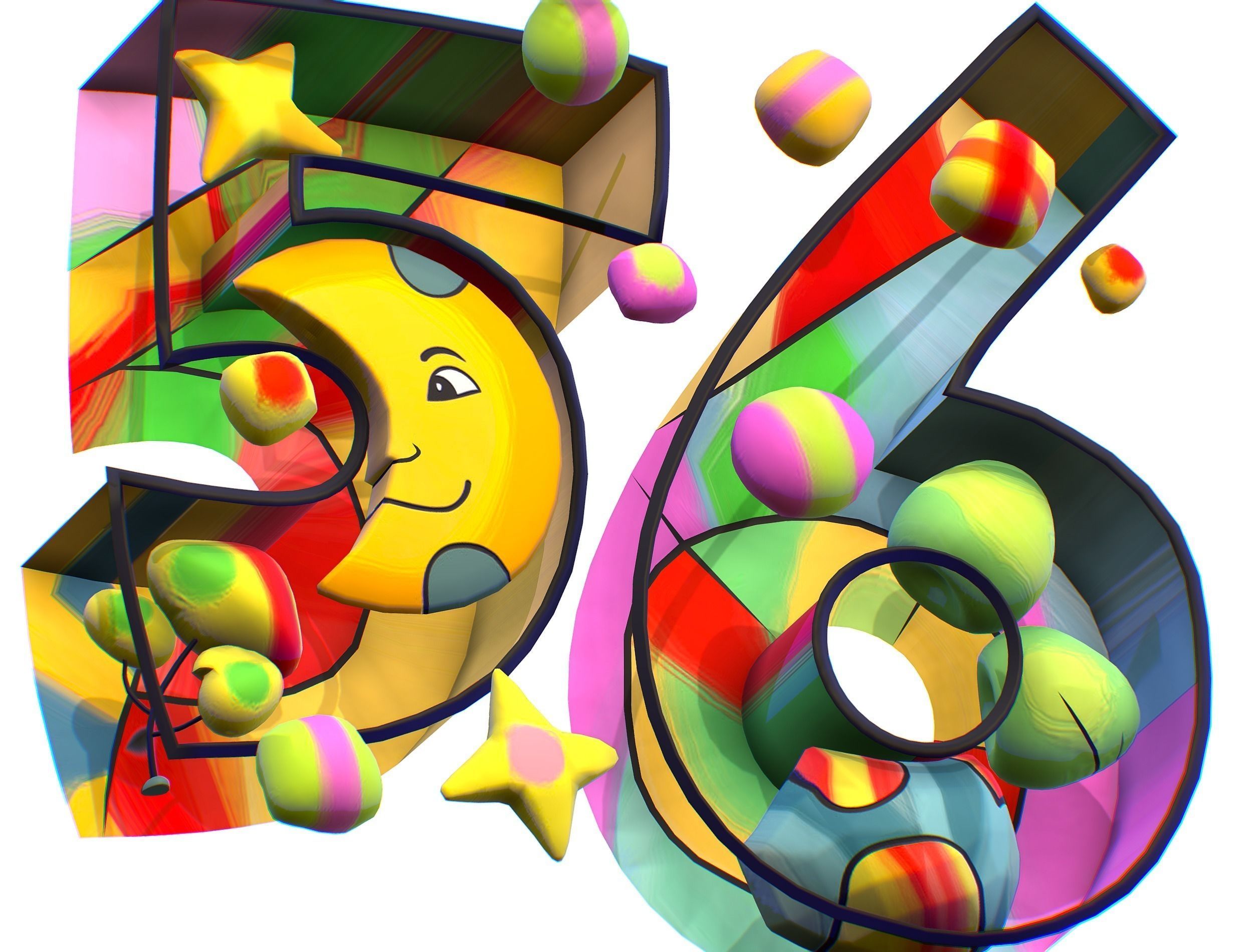 3D model Cartoon 3D illustration Number 5 6 Space VR / AR / low-poly ...