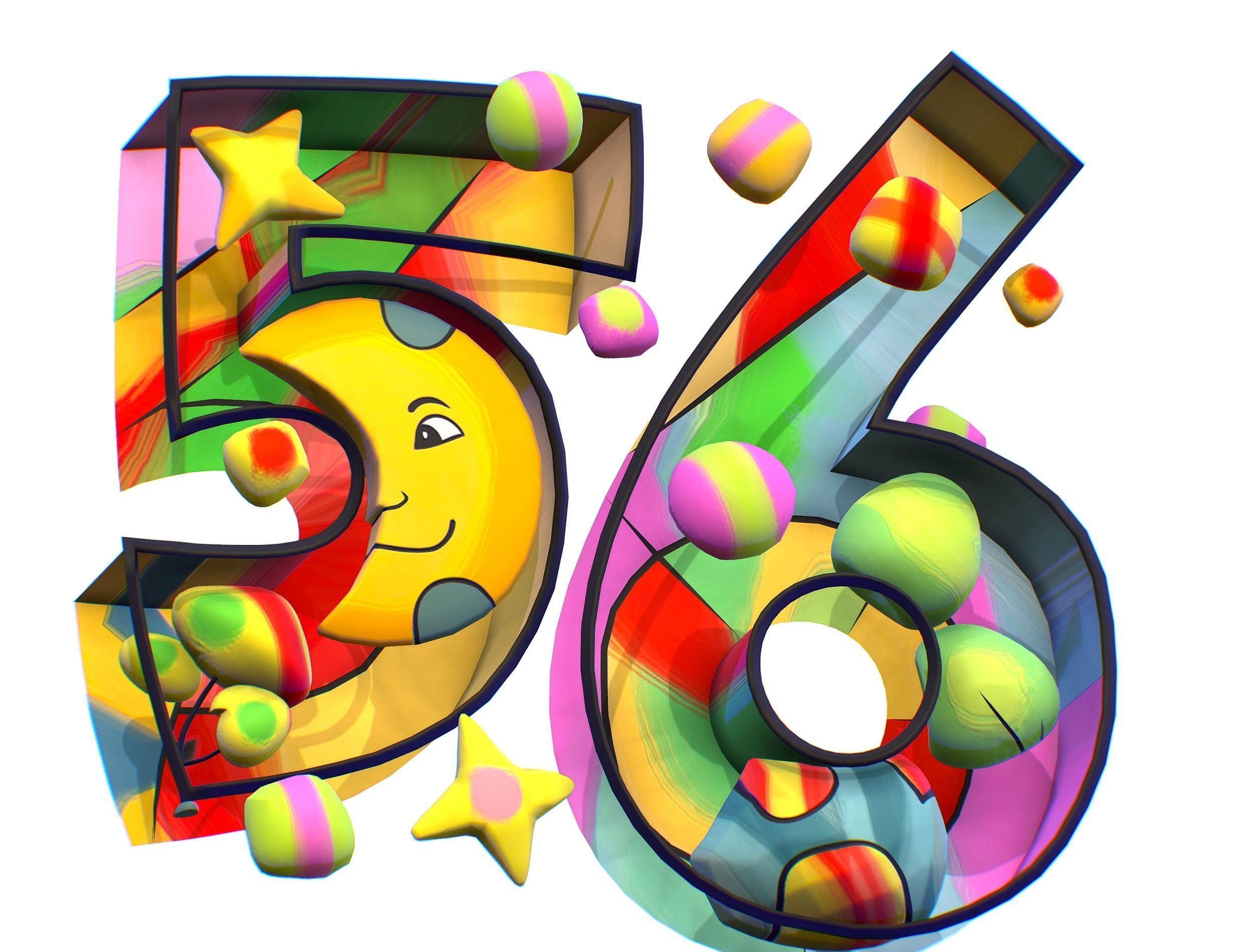 3D model Cartoon 3D illustration Number 5 6 Space VR / AR / low-poly ...