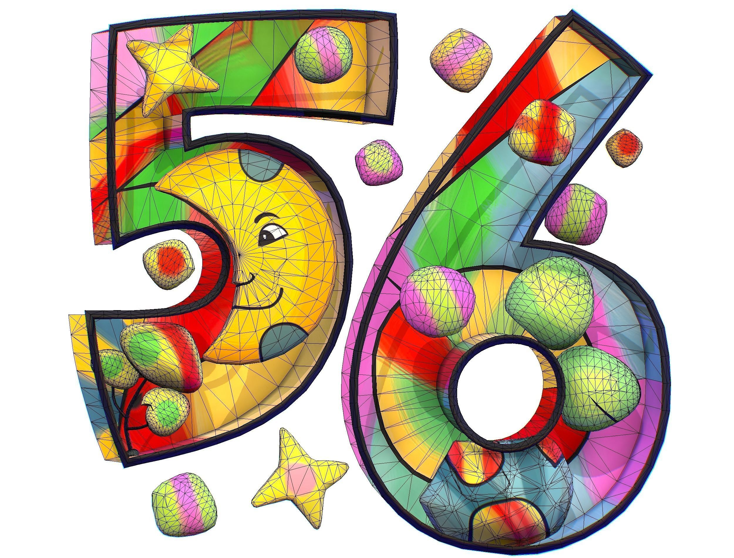 3D model Cartoon 3D illustration Number 5 6 Space VR / AR / low-poly ...