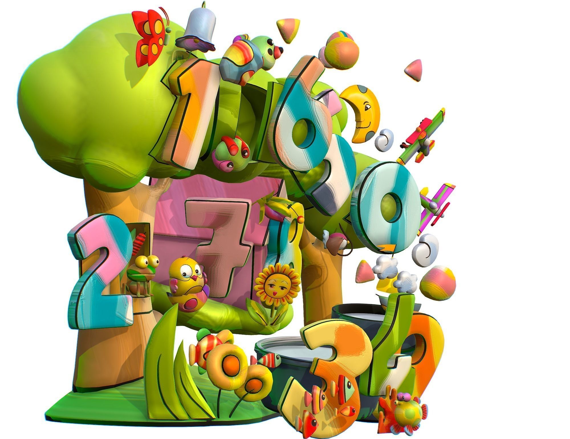 3D model 3D illustration Number Animal Insect Plane Fish VR / AR / low ...