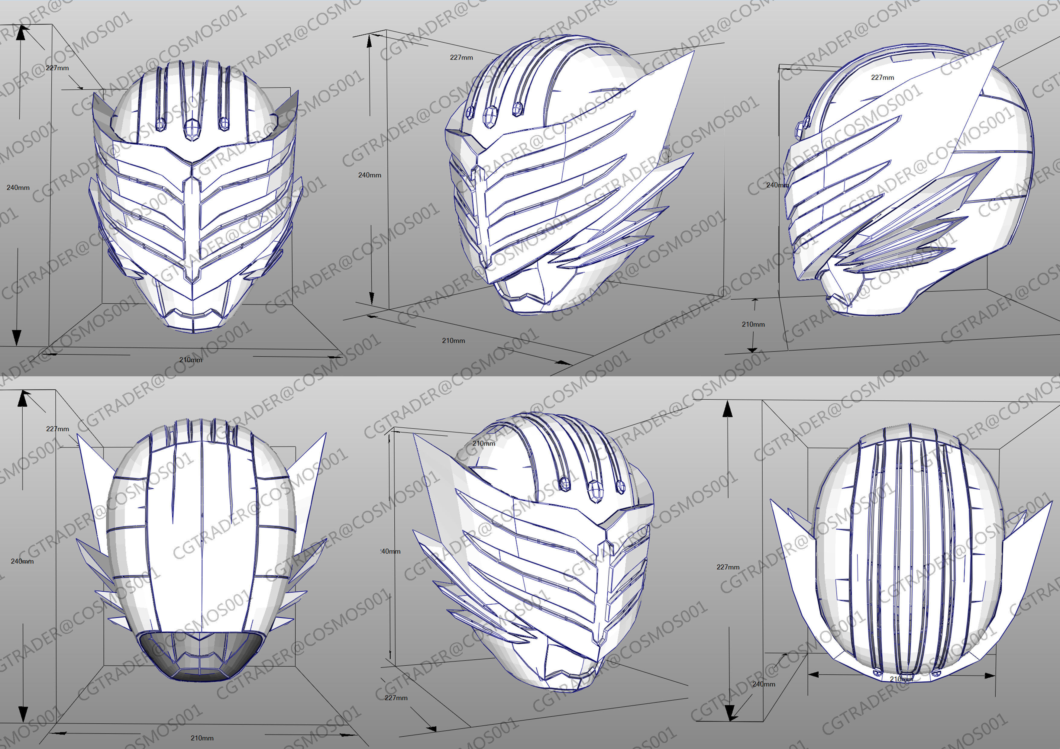 3D model Kamen rider Tiger Helmet paper papekura VR / AR / low-poly ...