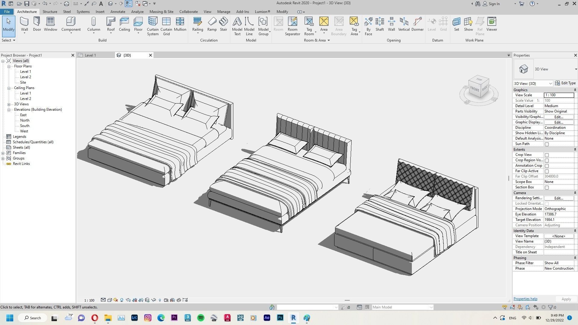 Modern Bed Revit Family Interior 3D model | CGTrader
