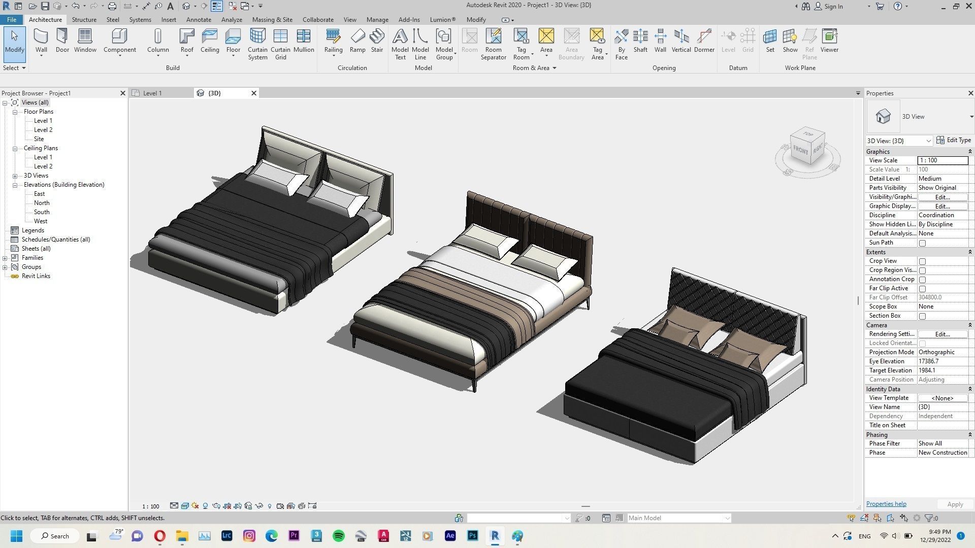 Modern Bed Revit Family Interior 3D model | CGTrader
