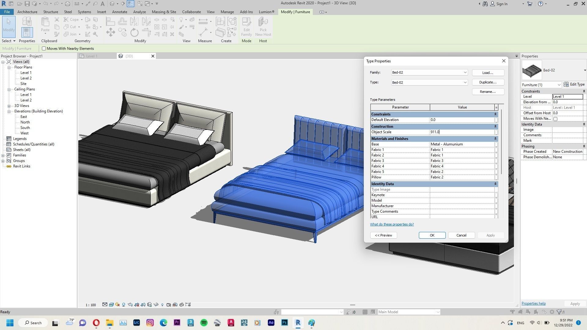 Modern Bed Revit Family Interior 3D model | CGTrader