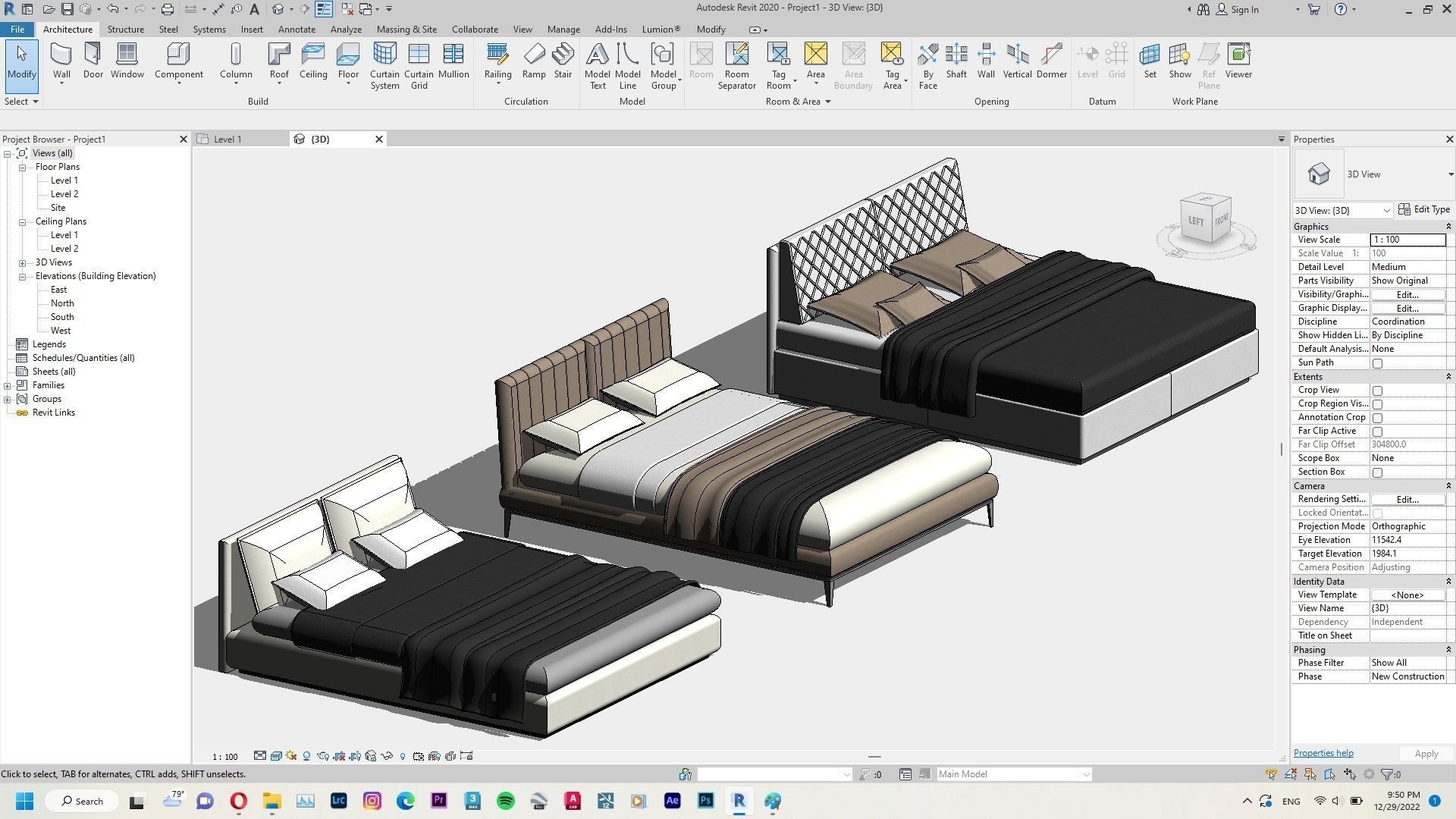 Modern Bed Revit Family Interior 3D model | CGTrader
