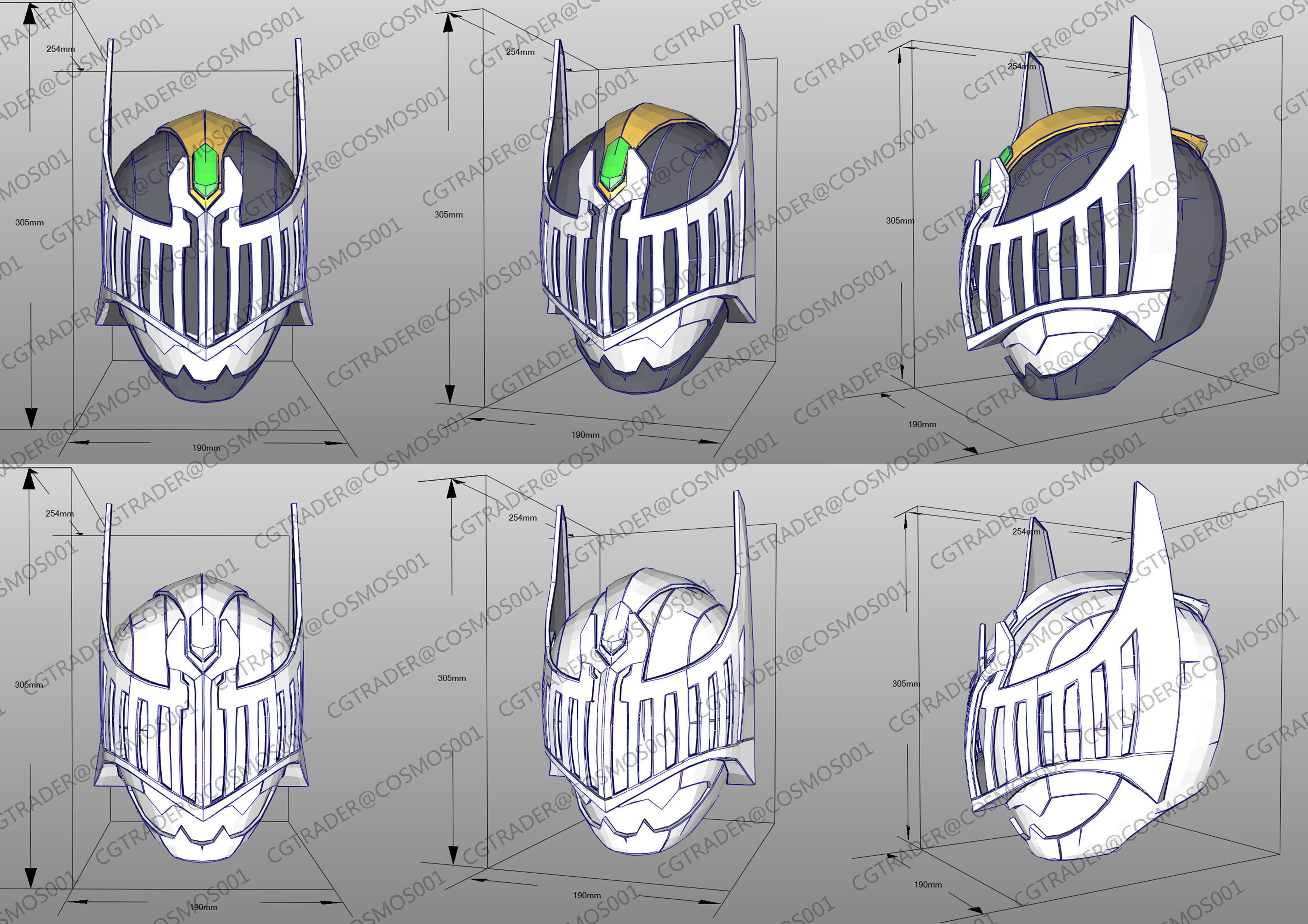 3D model Kamen Rider Knight Helmet paper papekura VR / AR / low-poly ...
