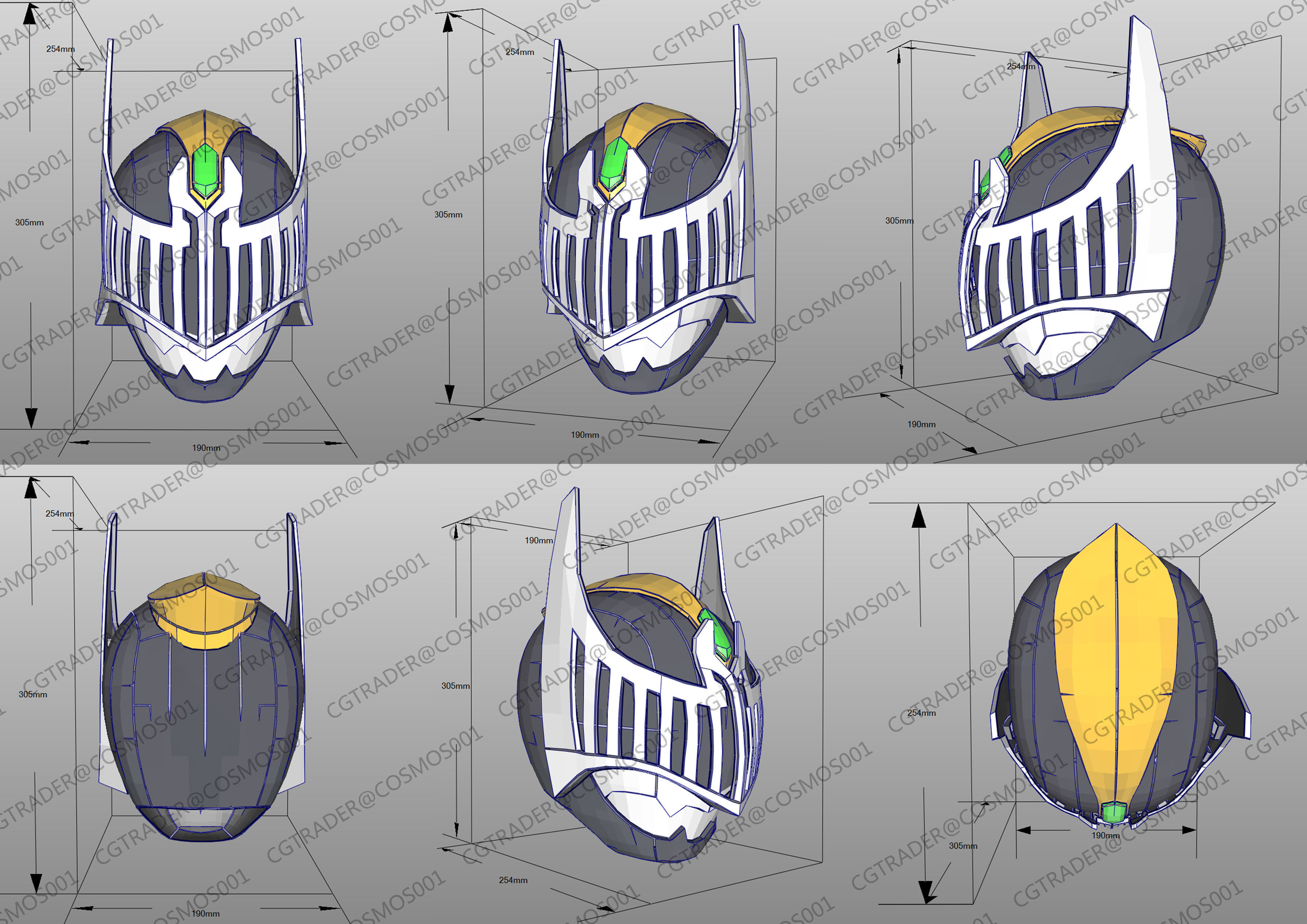 3D model Kamen Rider Knight Helmet paper papekura VR / AR / low-poly ...