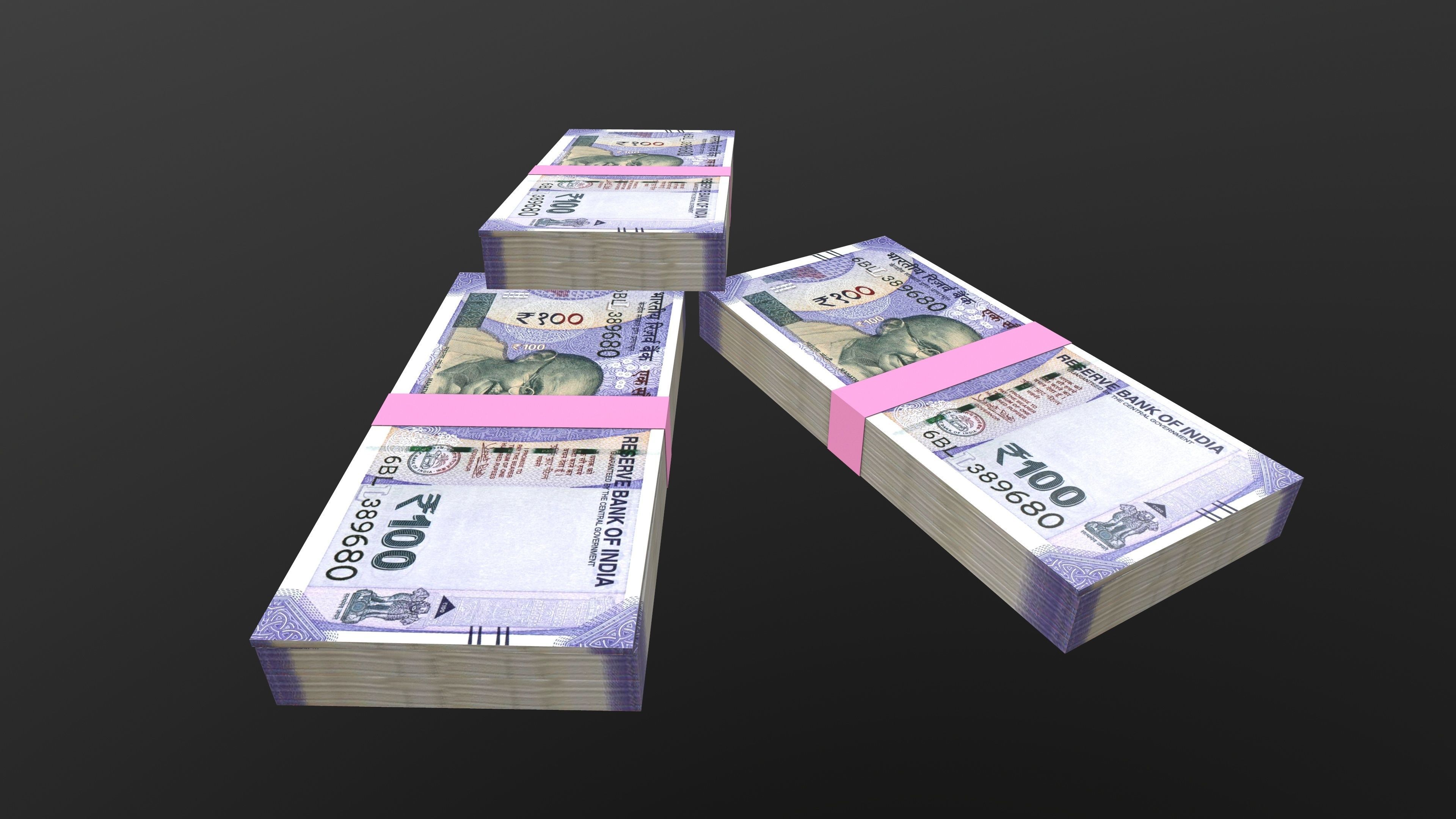 3D model Indian 100 Note Currency Bundle AR VR PBR VR / AR / low-poly ...