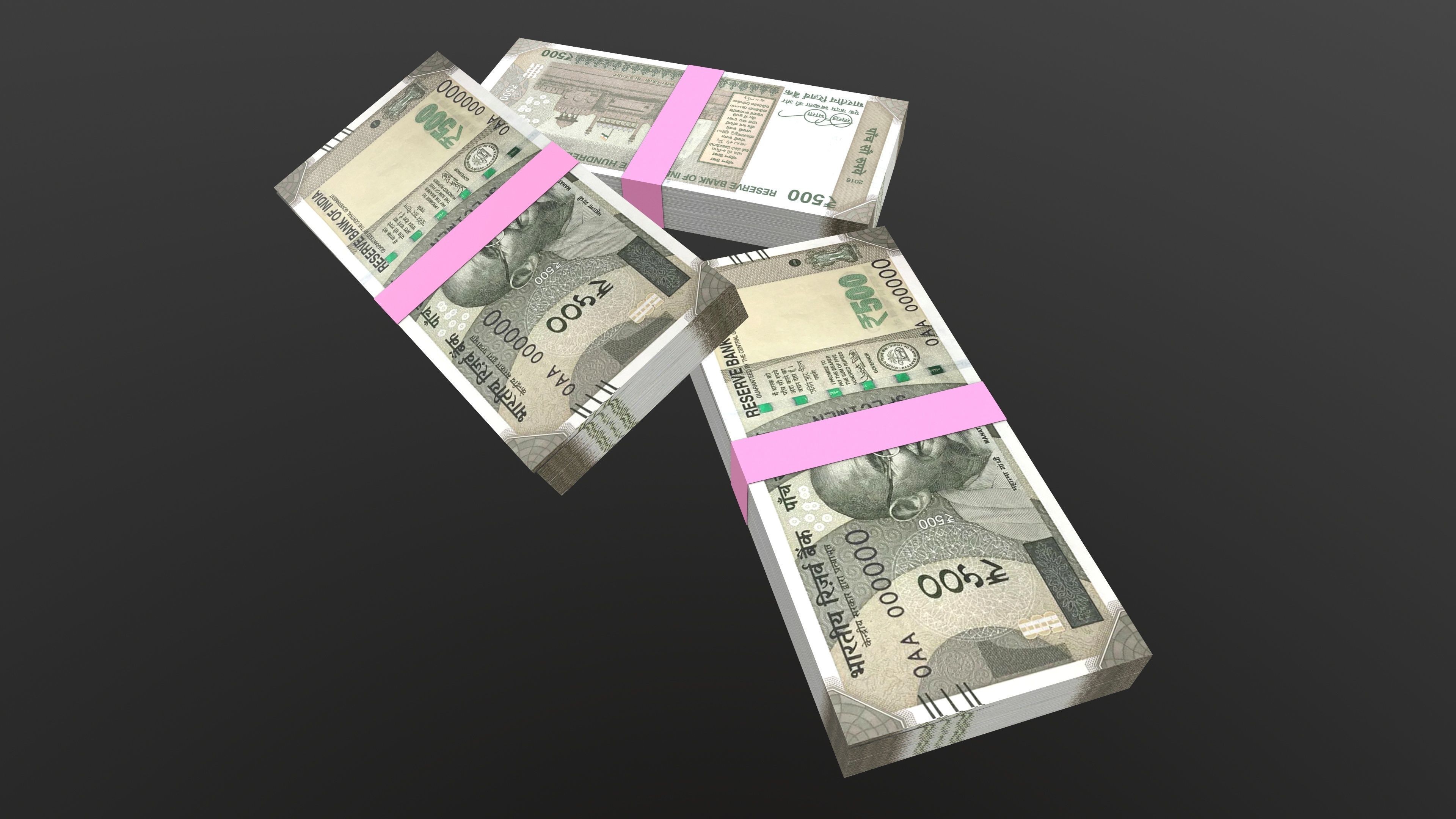 3D model Indian 500 Note Currency Bundle AR VR PBR VR / AR / low-poly ...