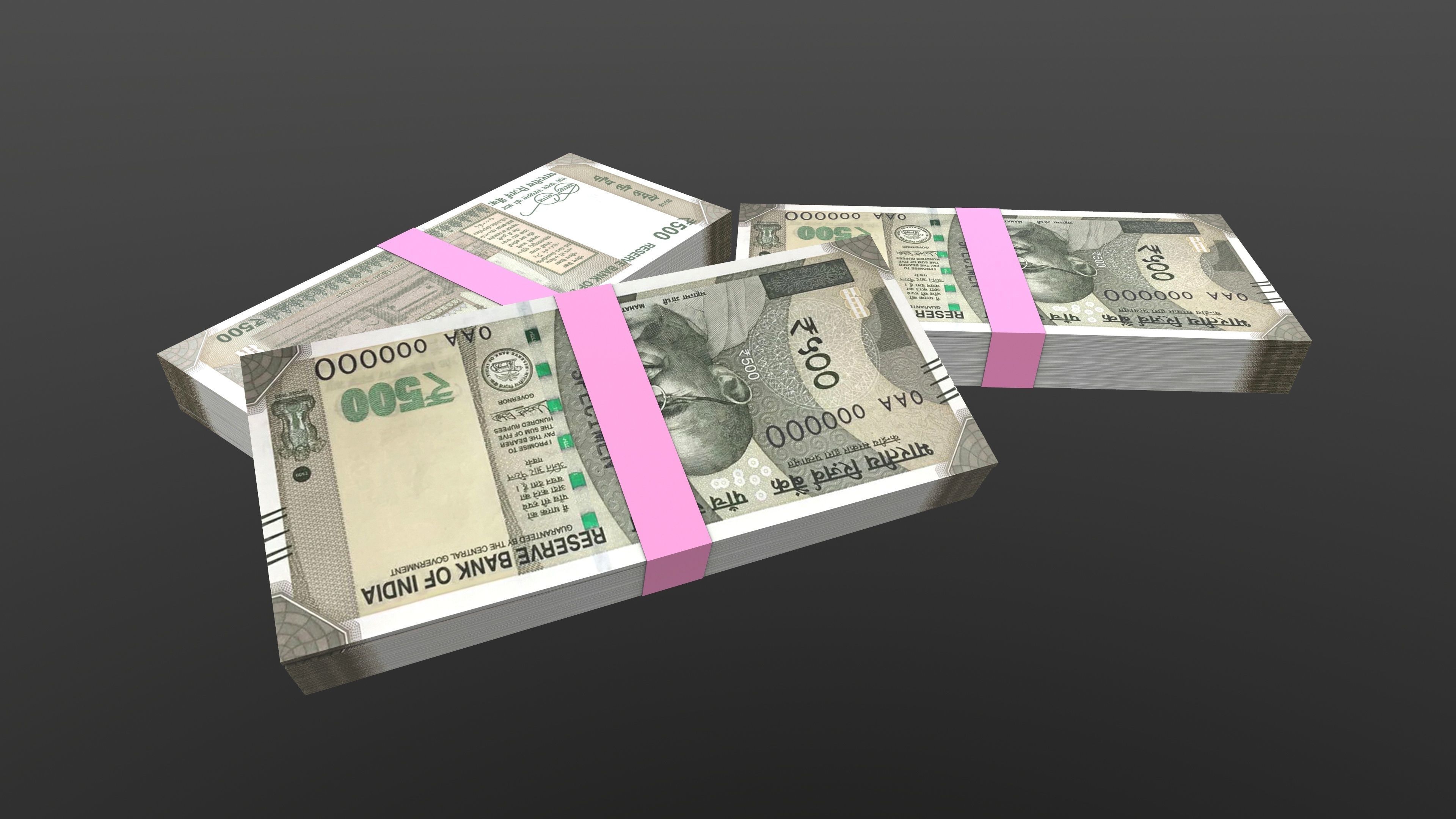 3D model Indian 500 Note Currency Bundle AR VR PBR VR / AR / low-poly ...