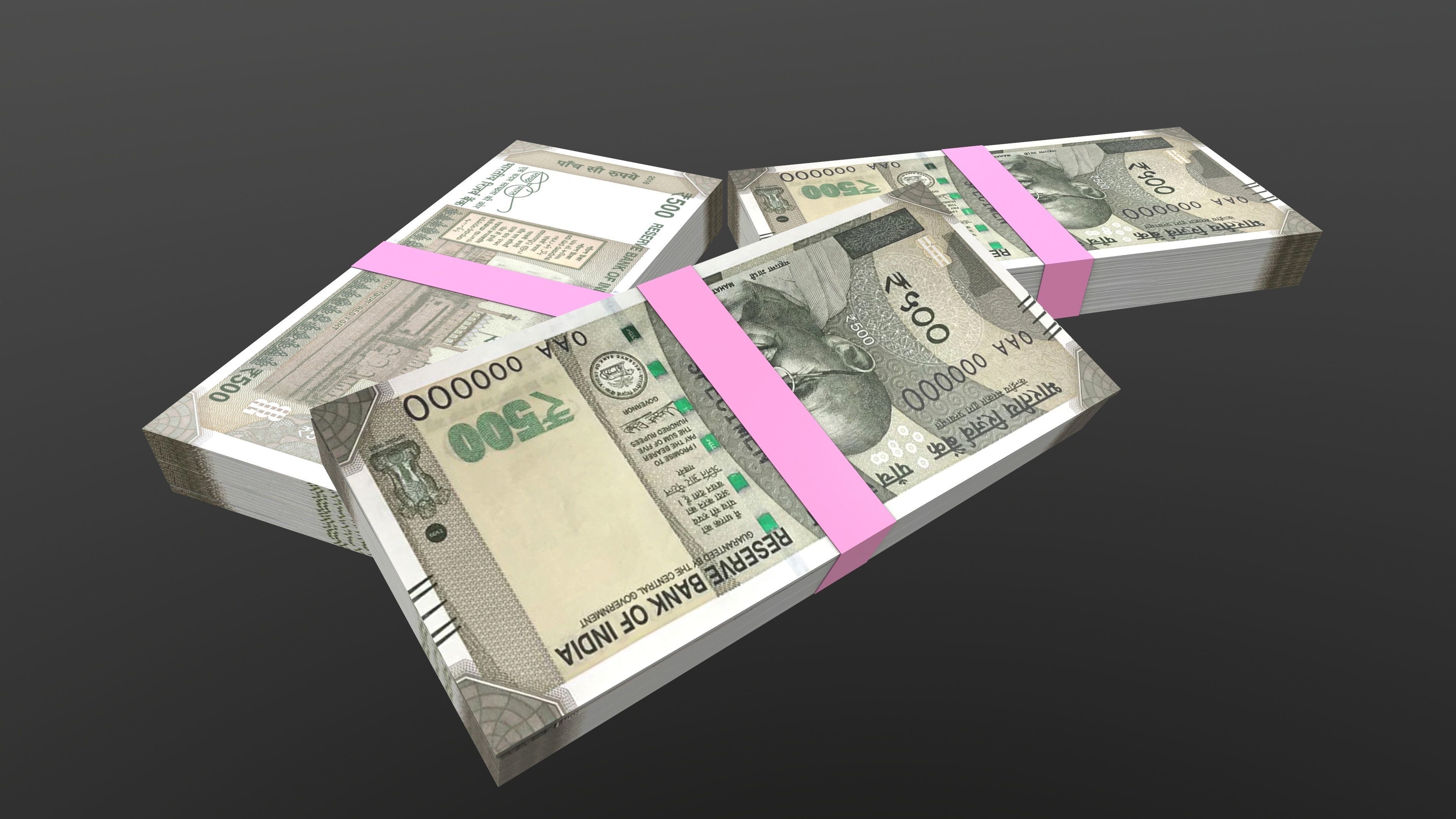 3D model Indian 500 Note Currency Bundle AR VR PBR VR / AR / low-poly ...