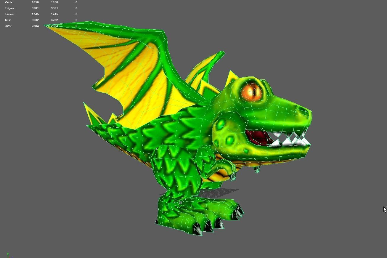3D model lowpoly 3d model cartoon green dragon VR / AR / low-poly ...