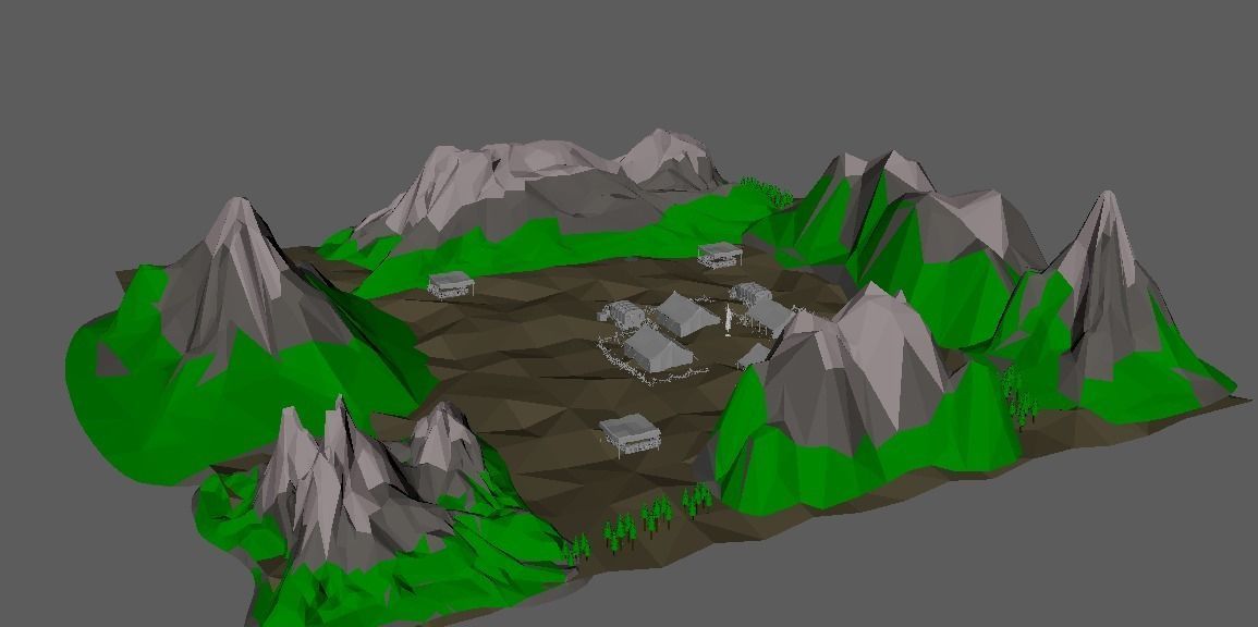 3D model 3D low poly Map terrain with mountains and trees VR / AR / low ...