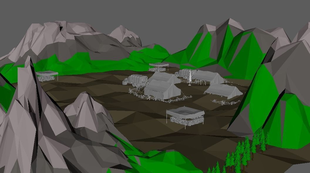 3D model 3D low poly Map terrain with mountains and trees VR / AR / low ...