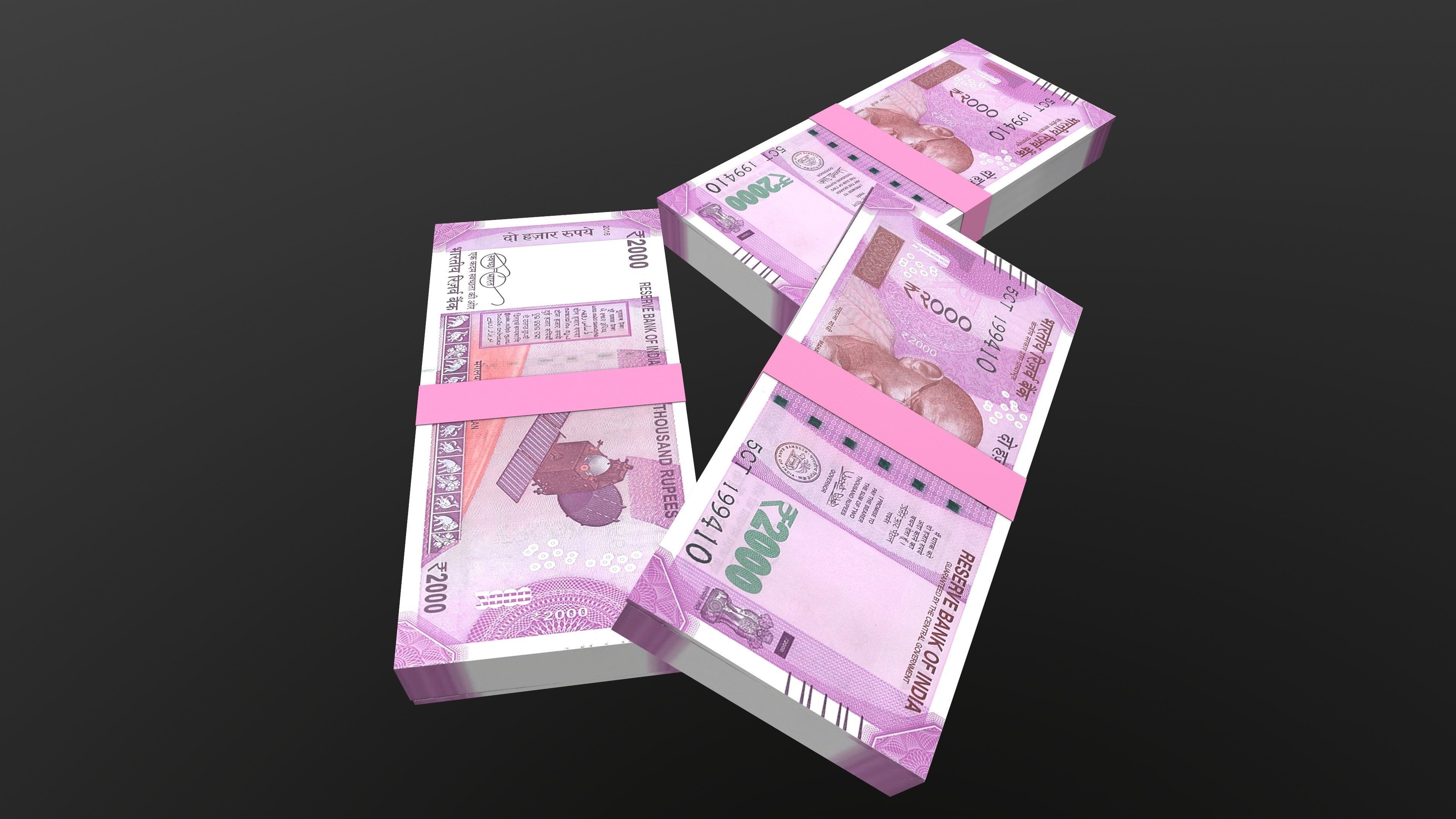 3D model Indian 2000 Note Currency Bundle AR VR PBR VR / AR / low-poly ...