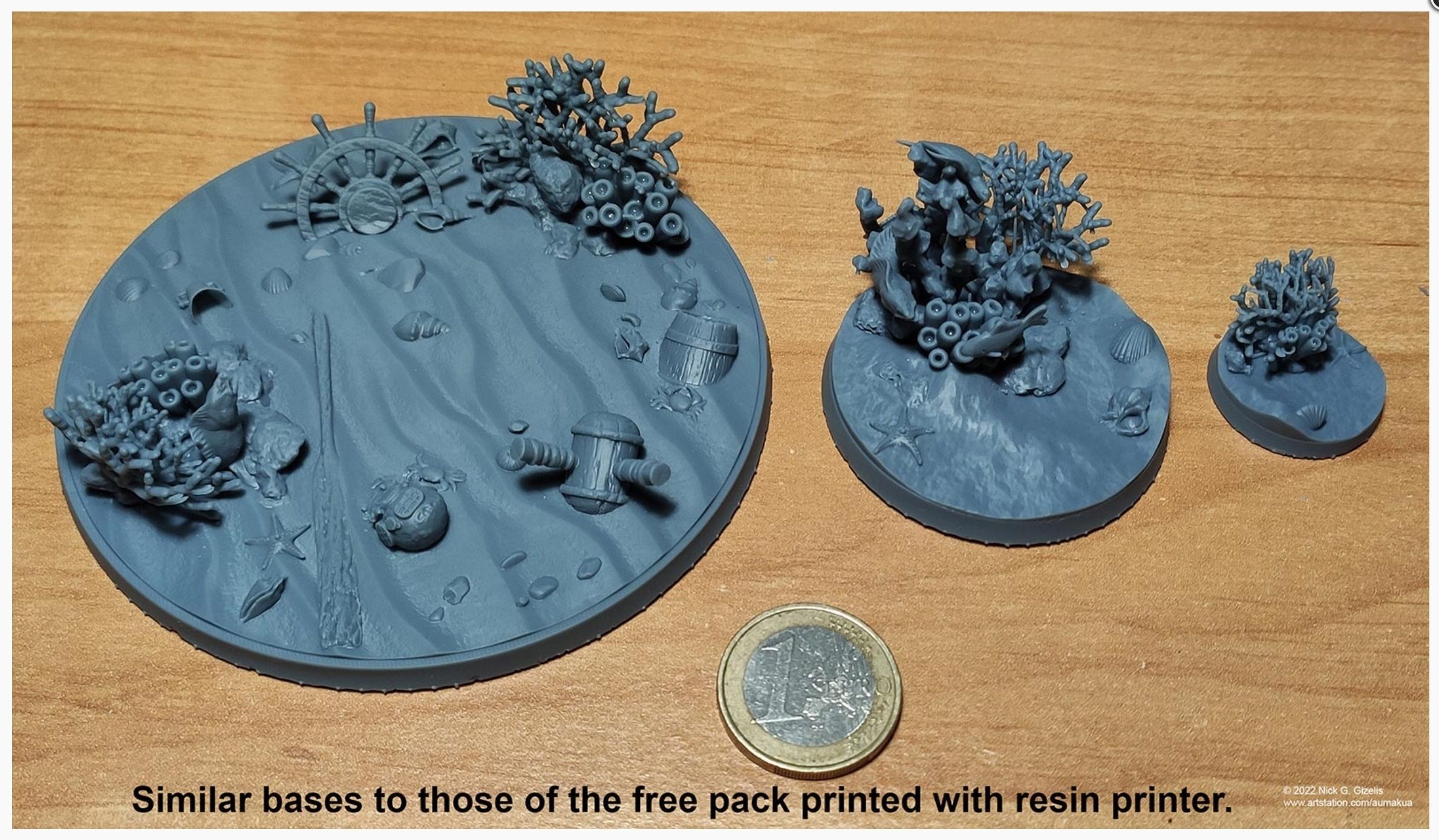 FREE - 4 SEABED MINIATURE BASES 25mm 50mm 100 mm 3D Print Ready free 3D ...