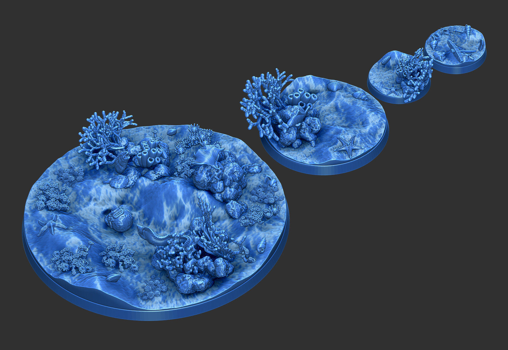 FREE - 4 SEABED MINIATURE BASES 25mm 50mm 100 mm 3D Print Ready free 3D ...
