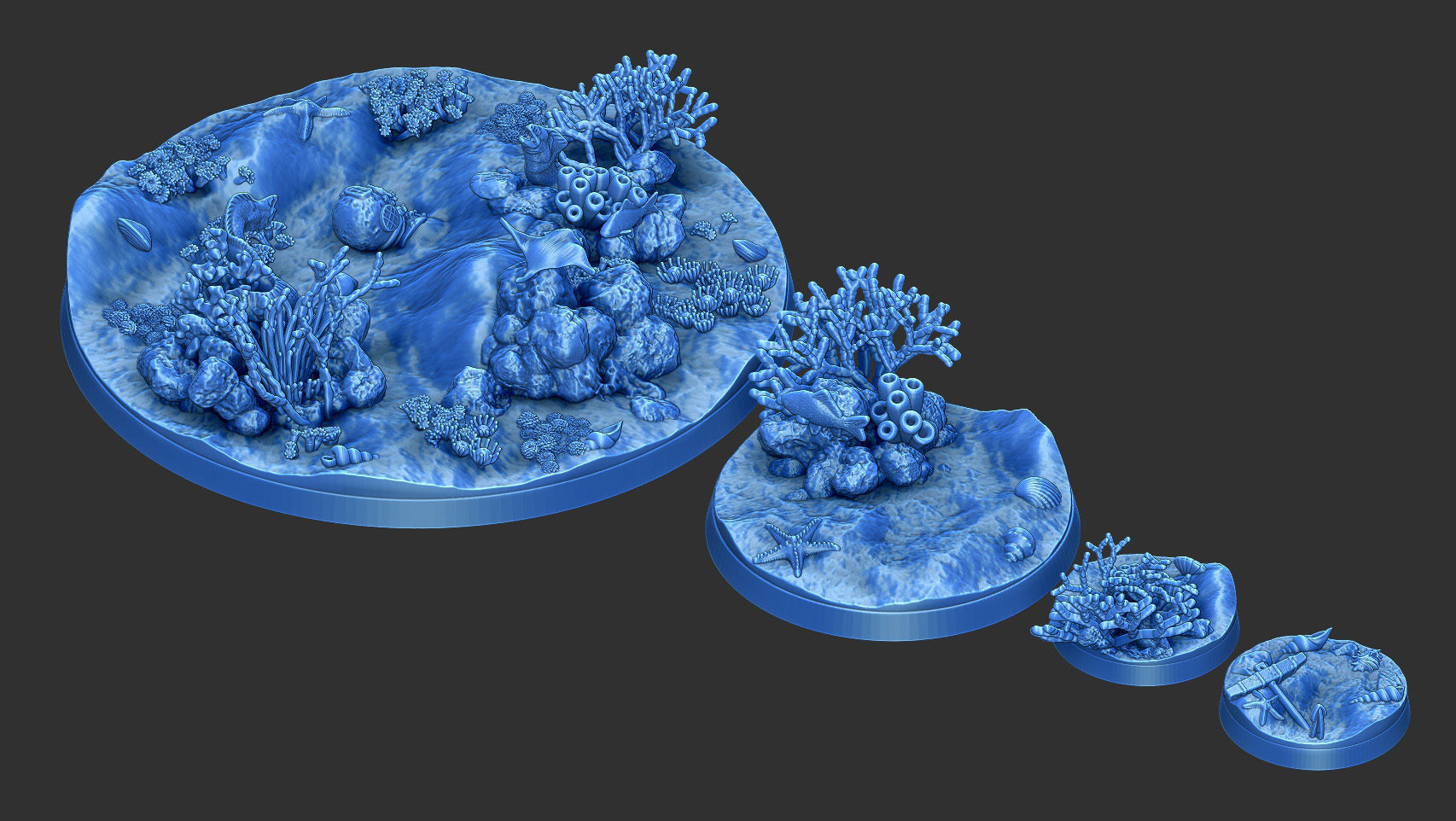 FREE - 4 SEABED MINIATURE BASES 25mm 50mm 100 mm 3D Print Ready free 3D ...