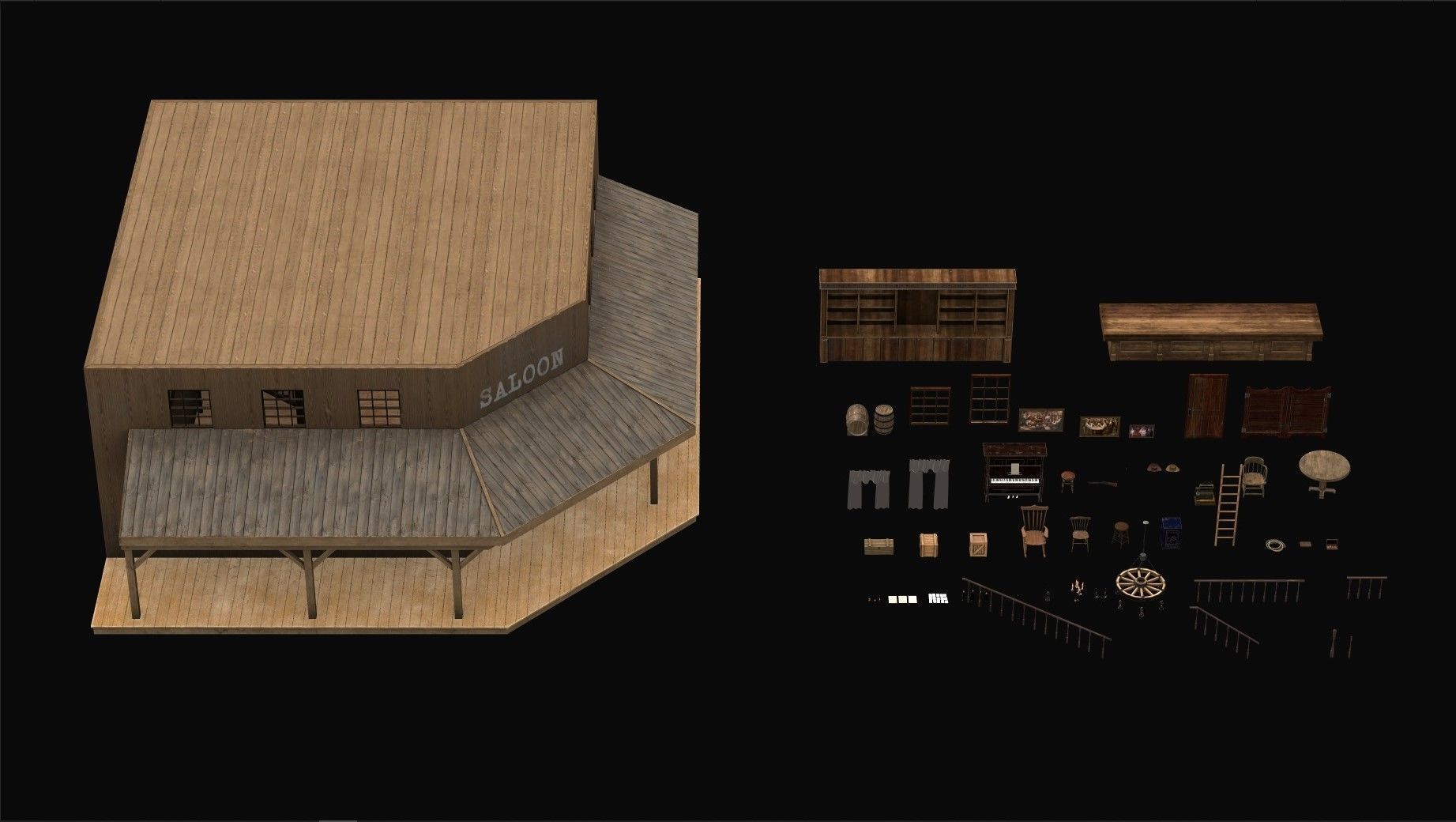 3D model Wild West Saloon Interior VR / AR / low-poly | CGTrader