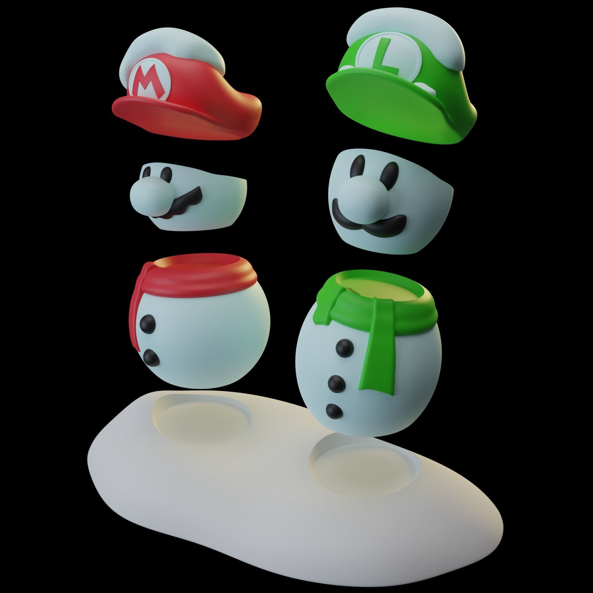 MARIO AND LUIGI SNOWMAN 3D model 3D printable | CGTrader